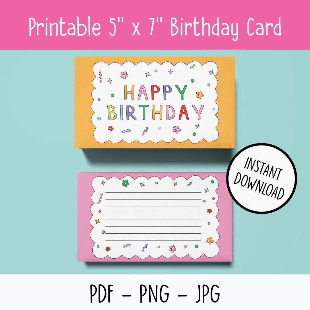 Happy Birthday Card Double Sided Digital Card Printable - Etsy