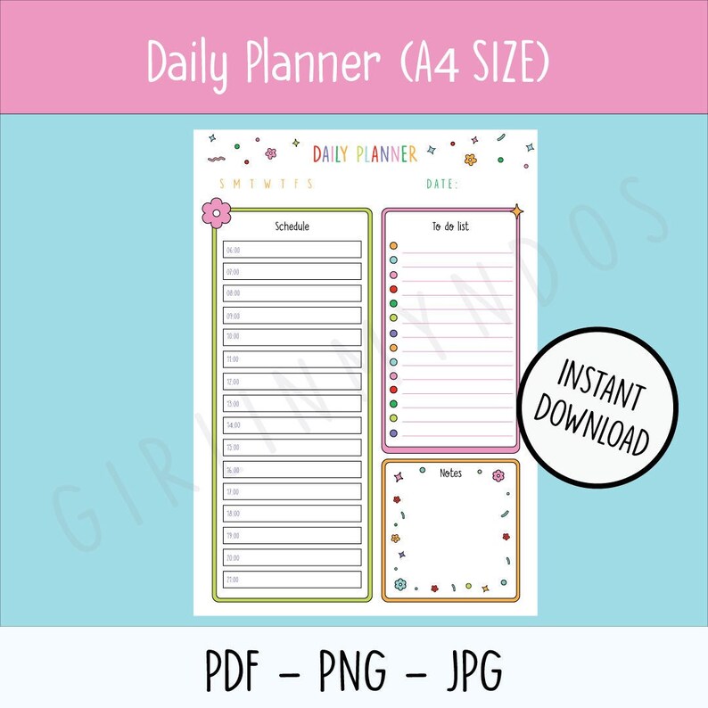 Daily Planner, Digital Planner, Printable Planner, Colorful Planner ...