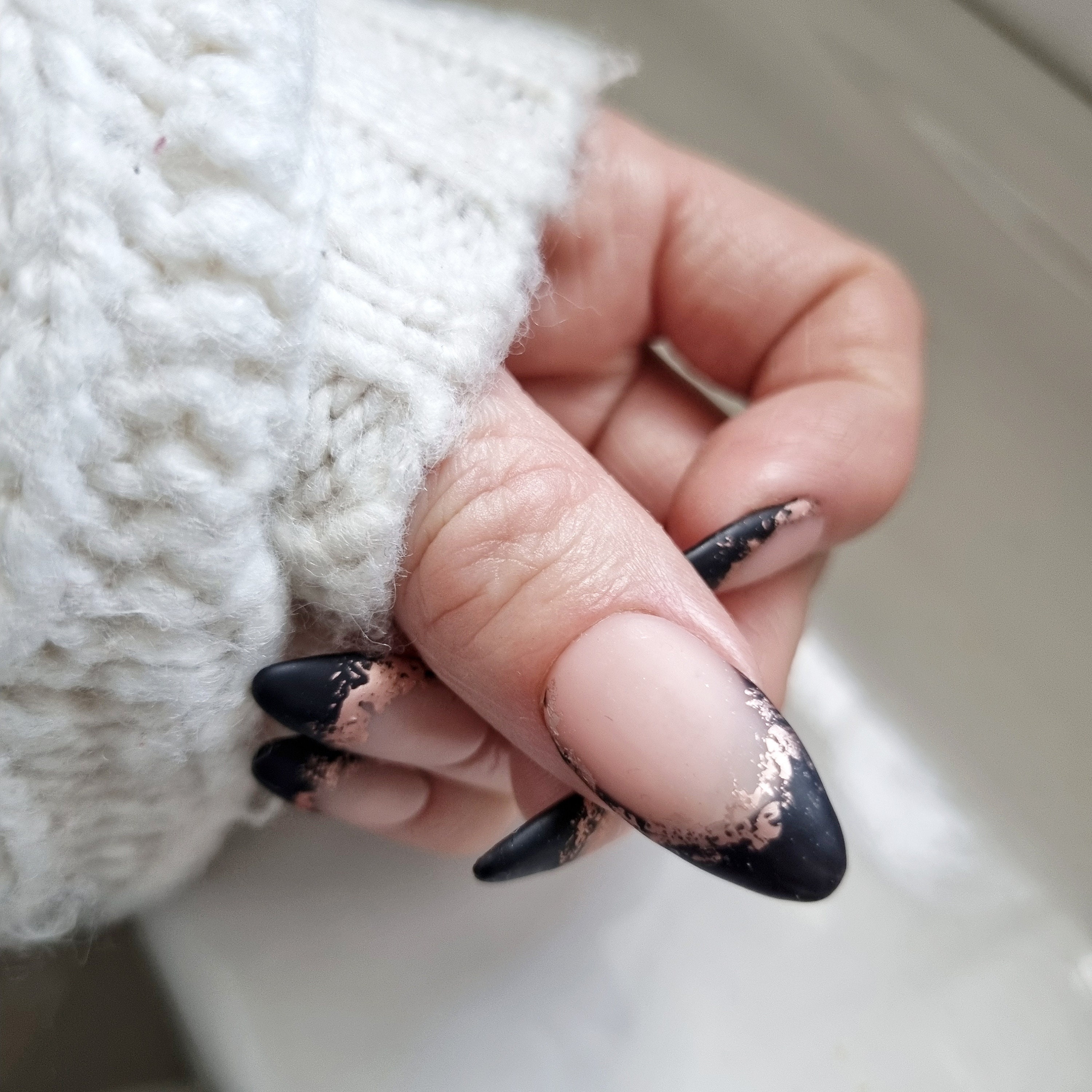 Rose Gold French Manicure Black French Tip . Press on Nails. Medium ...