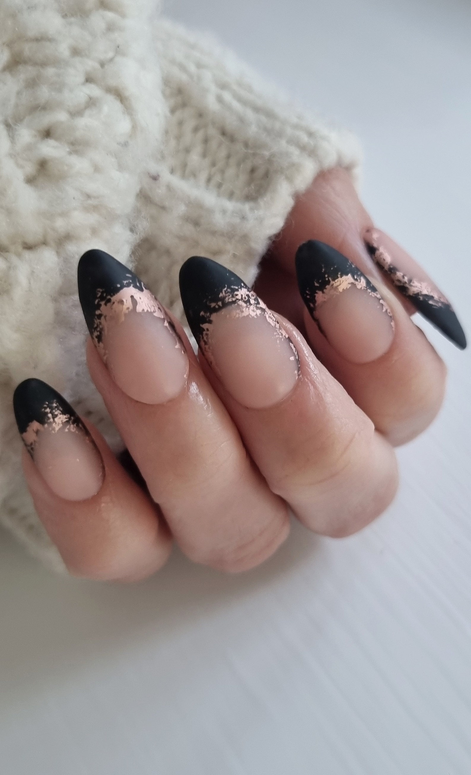 Rose Gold French Manicure Black French Tip . Press on Nails. Medium ...