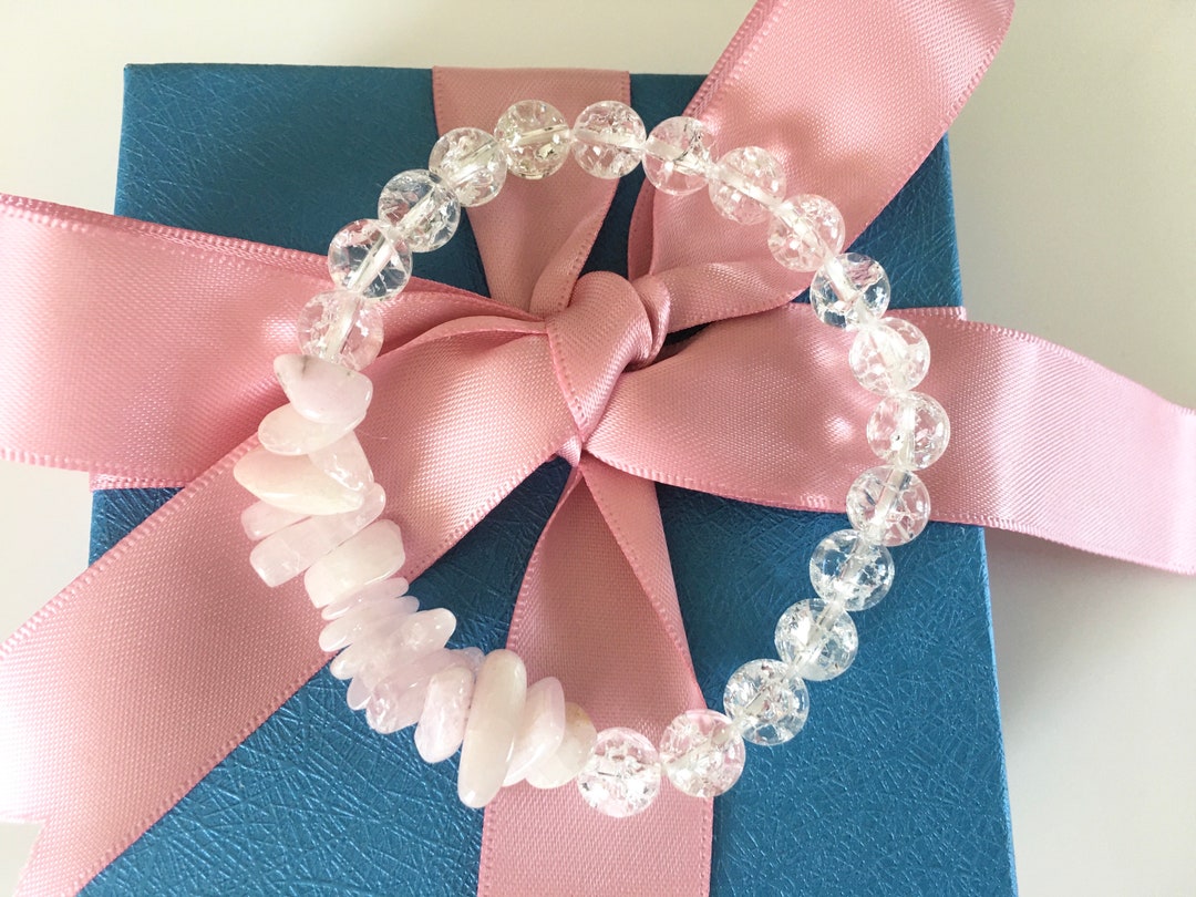 Pink Morganite Gemstone Chip bib Bracelet Made With Crack Crystal Round ...