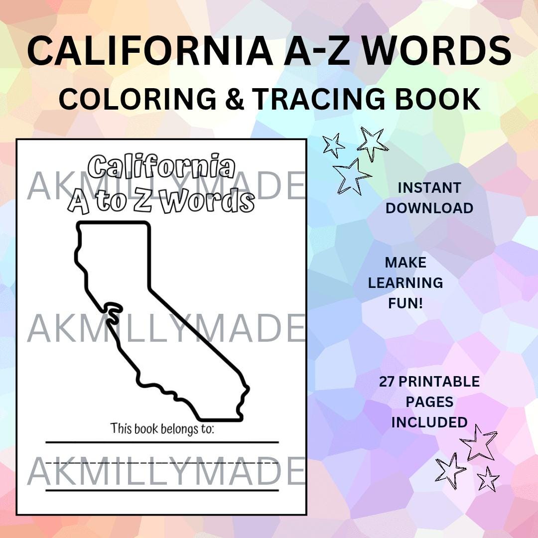 California A-Z Words Coloring & Tracing Workbook - Etsy