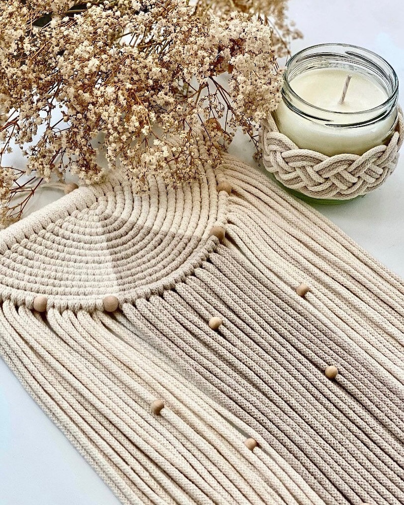 DARIA Semi Circle Macrame With Beads, Ecré Beige, Boho Home, Bohemian ...