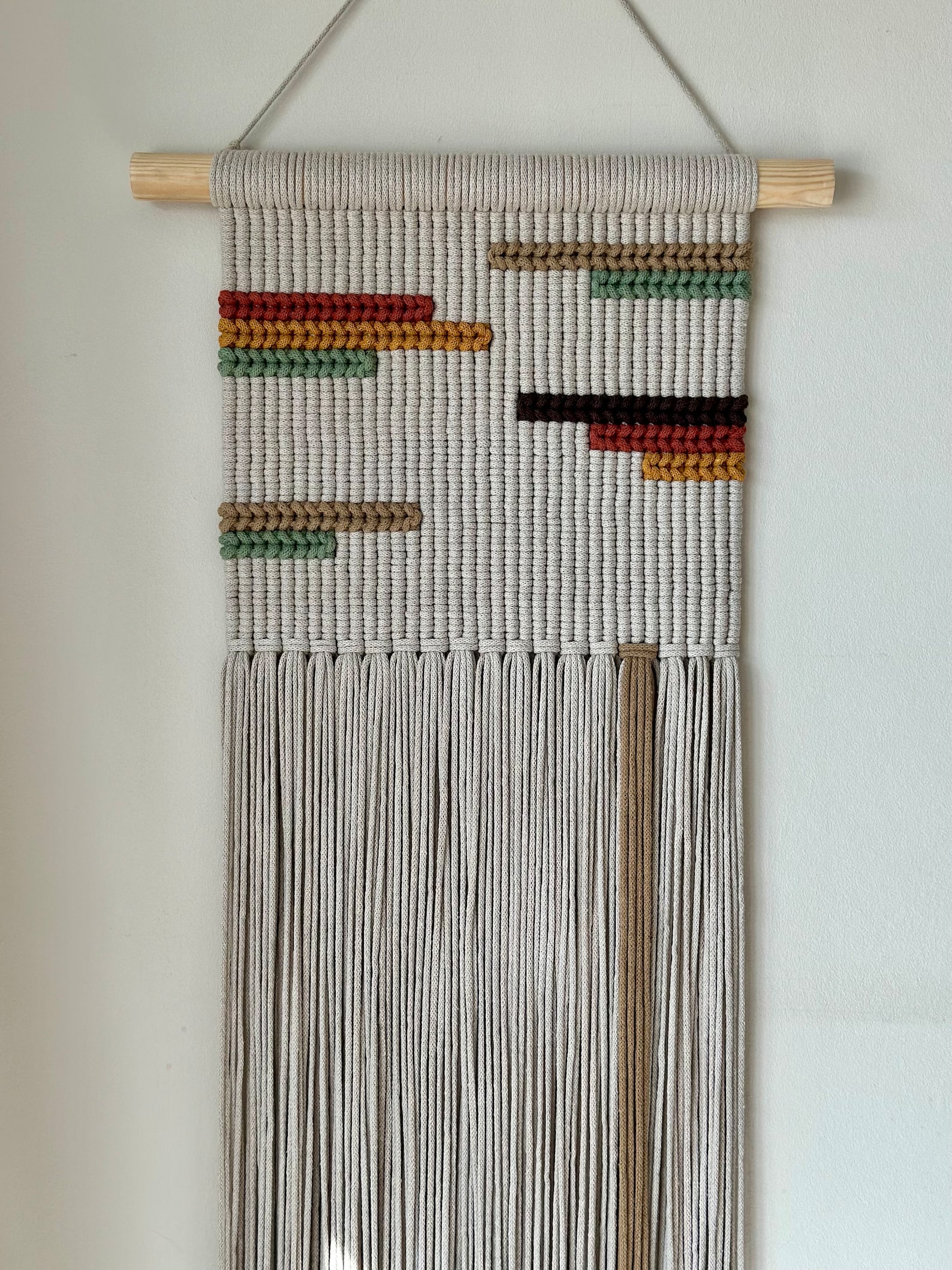 Freja - Retro Macrame Wall Hanging: Beige, Brown, Mint Cotton Decor ...
