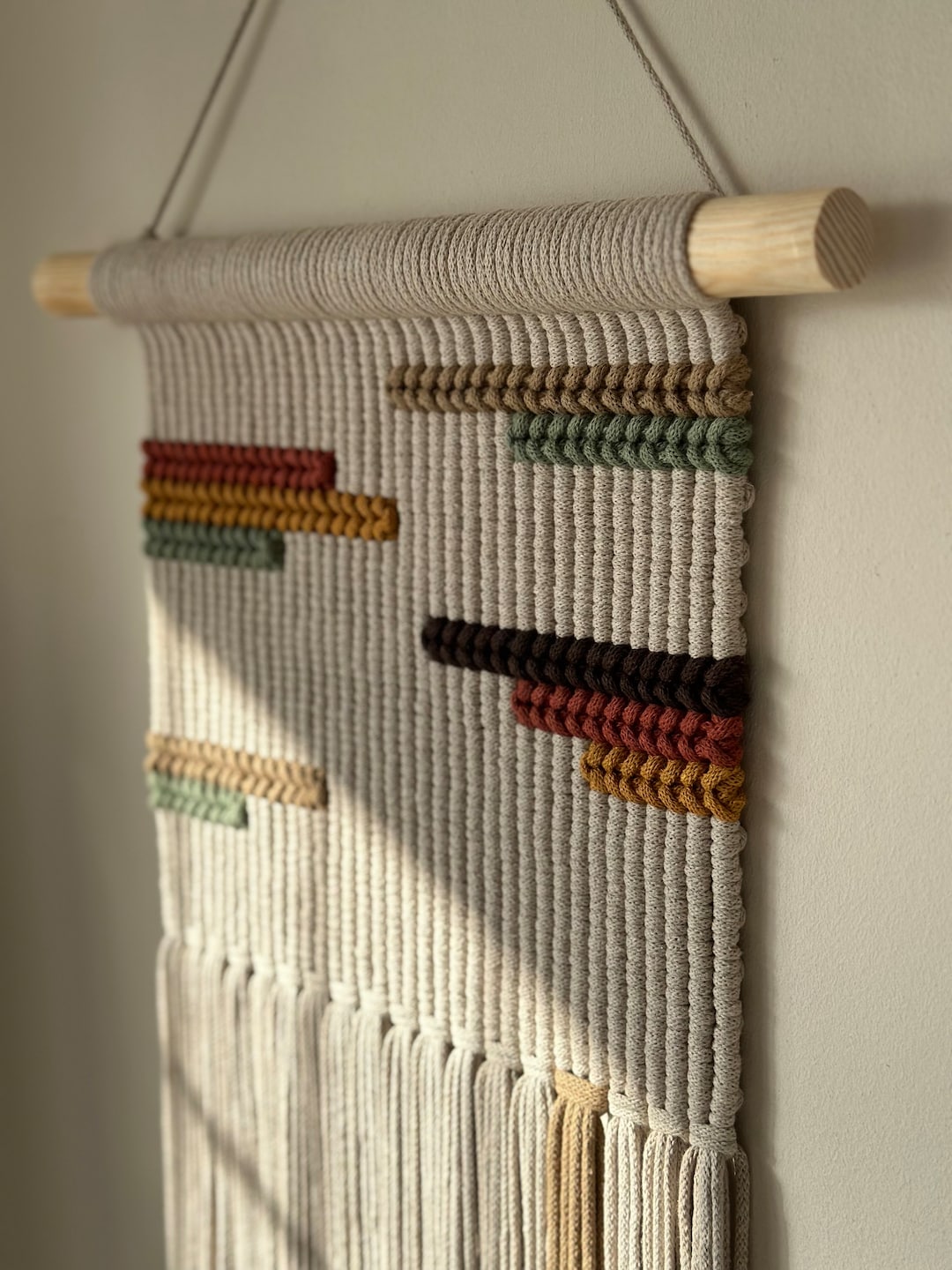 FREYA - Retro Style Macrame Wall Hanging - Beige, Brown, Brick, Mint ...