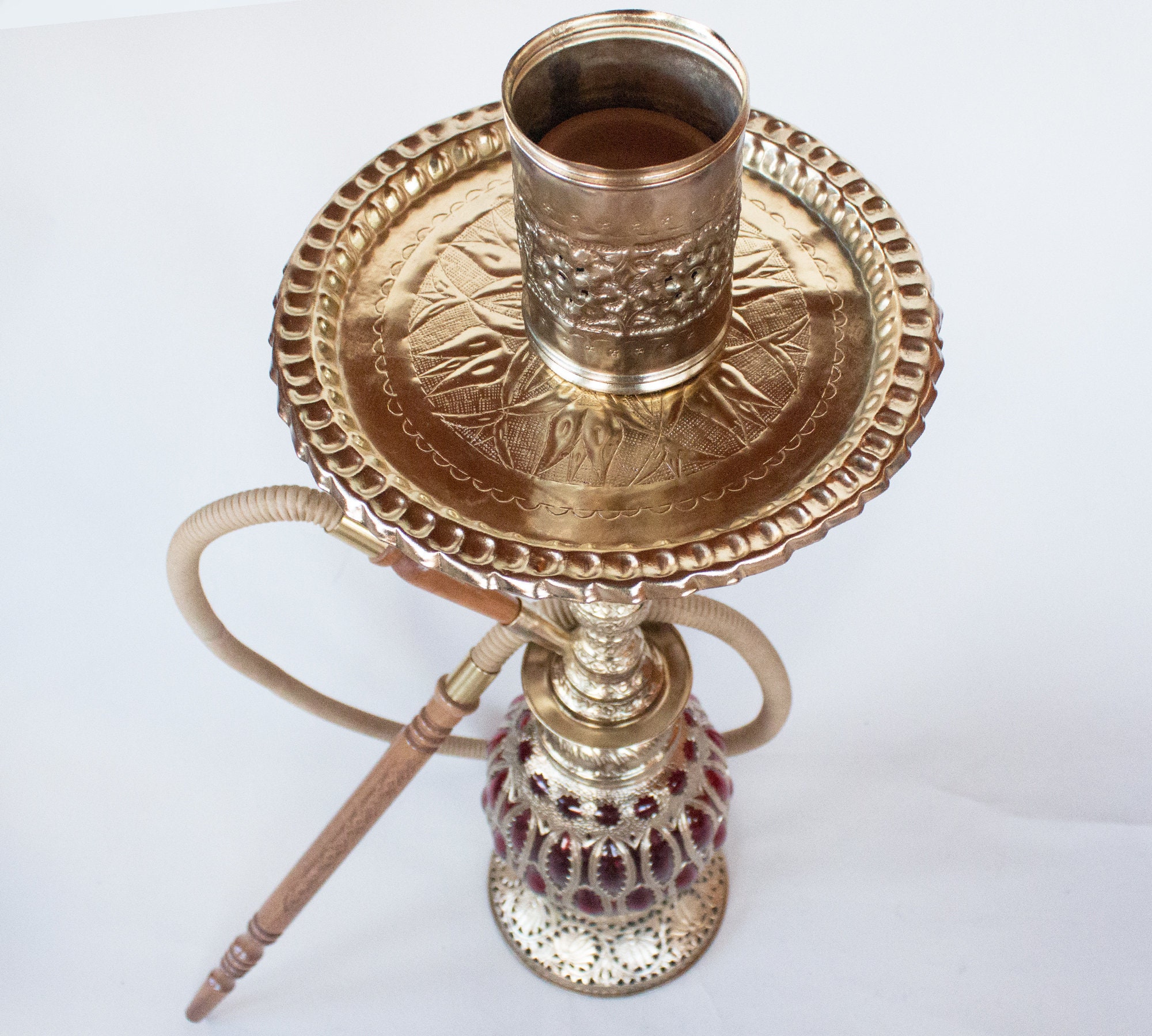 Gold Handmade Shisha Large Ottoman Hookah With Red Glass - Etsy Australia
