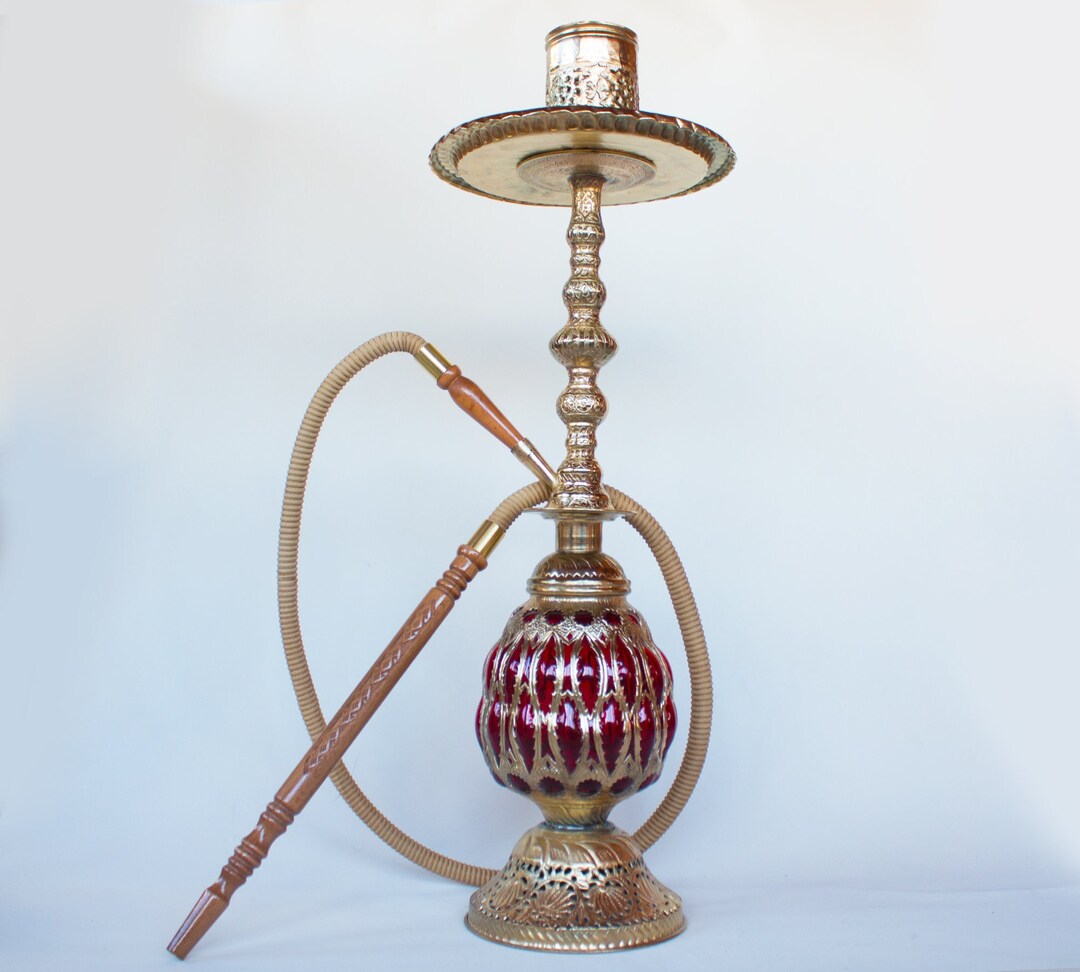 Gold Handmade Shisha Large Ottoman Hookah With Red Glass - Etsy Australia