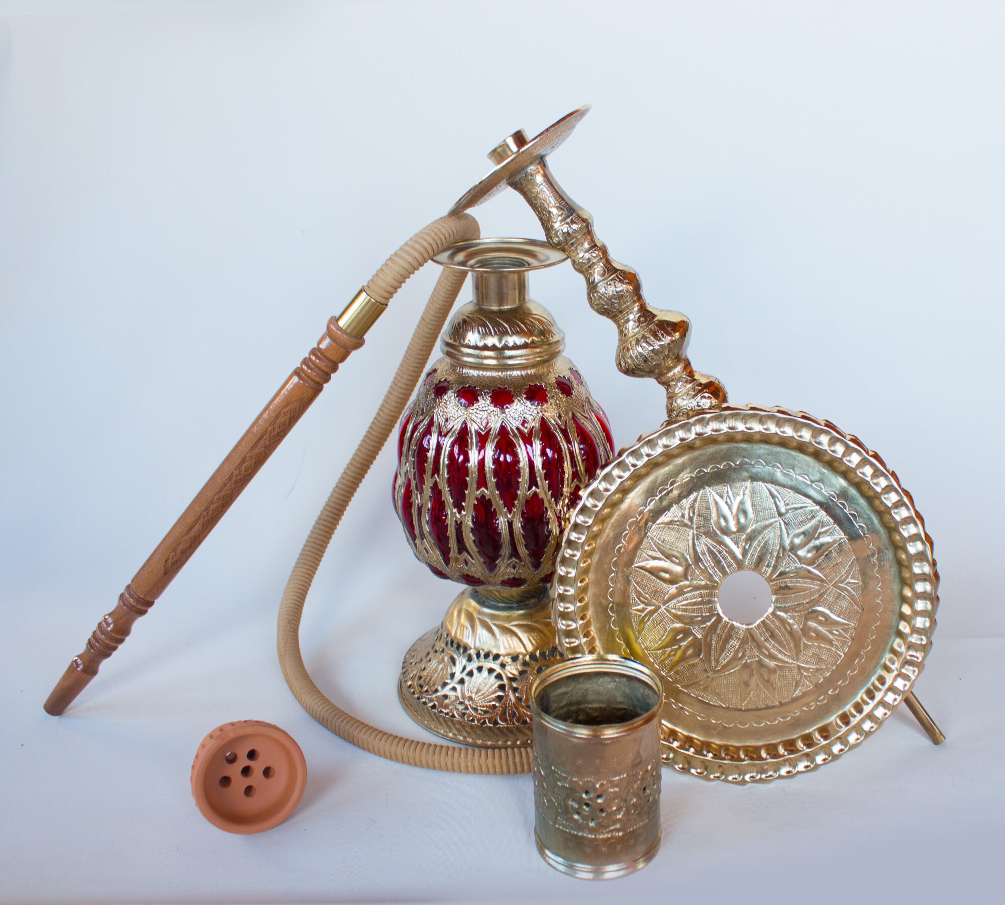 Gold Handmade Shisha Large Ottoman Hookah With Red Glass - Etsy Australia