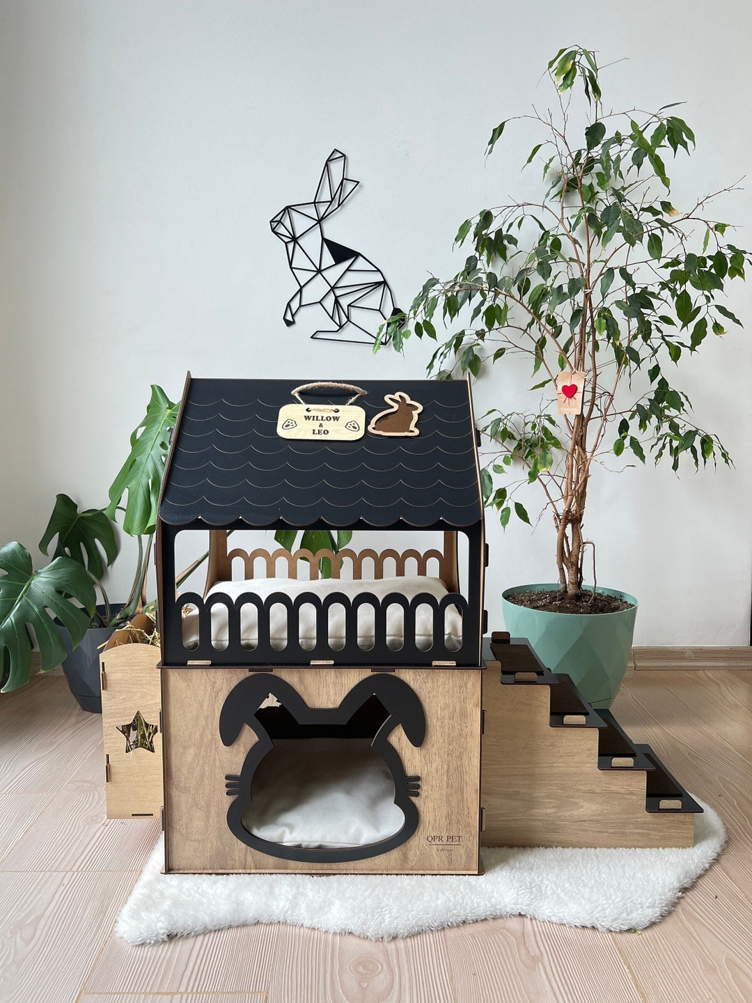 Modern Rabbit House Castle for 2 Rabbits hay Feeder Model - Etsy