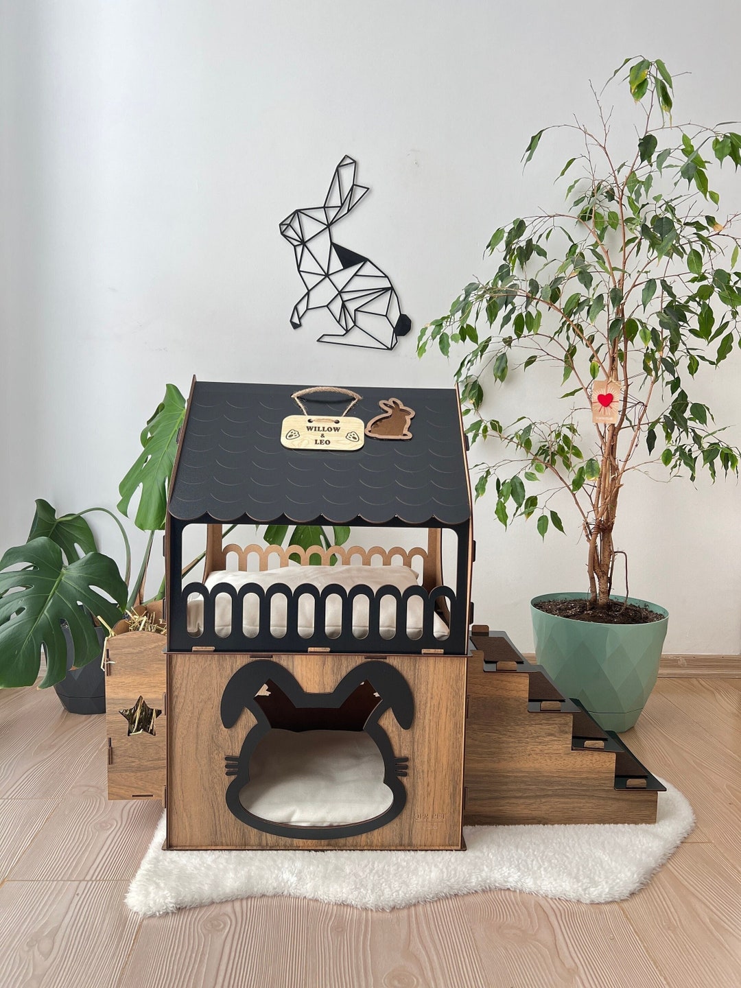 Modern Rabbit House Castle for 2 Rabbits hay Feeder Model - Etsy