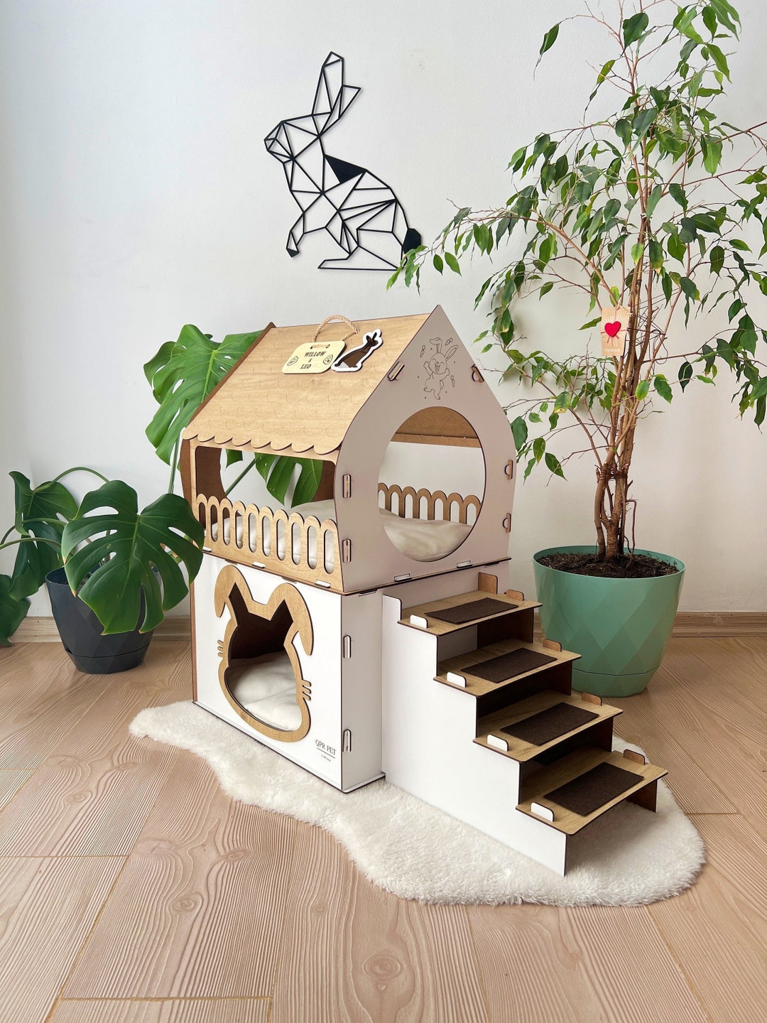 Modern Rabbit House Castle for 2 Rabbits white Modena - Etsy