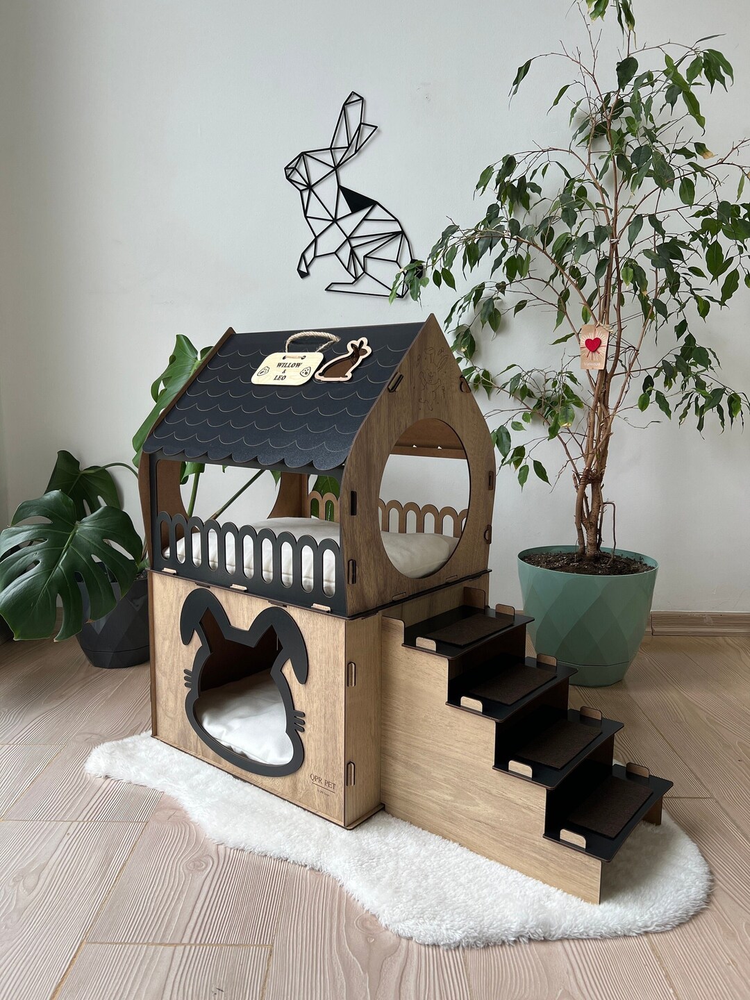 Modern Rabbit House Castle, for 2 Rabbits modena Black Model Guinea Pig ...