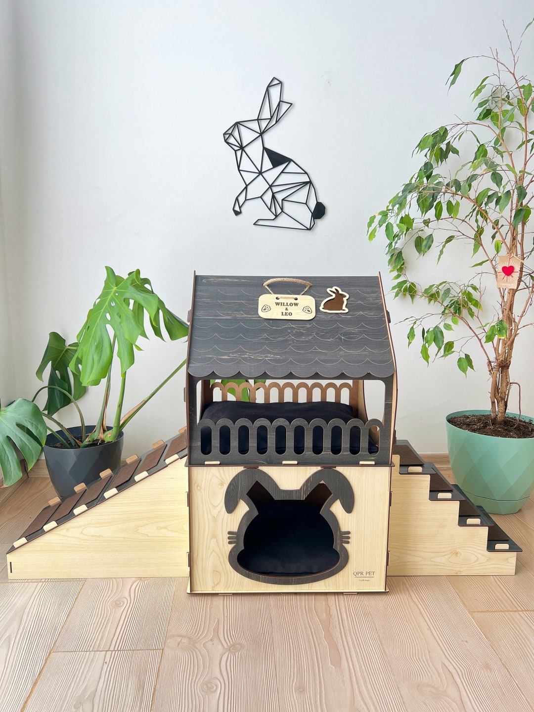 Modern Rabbit House Castle for 2 Rabbits two Ladder - Etsy