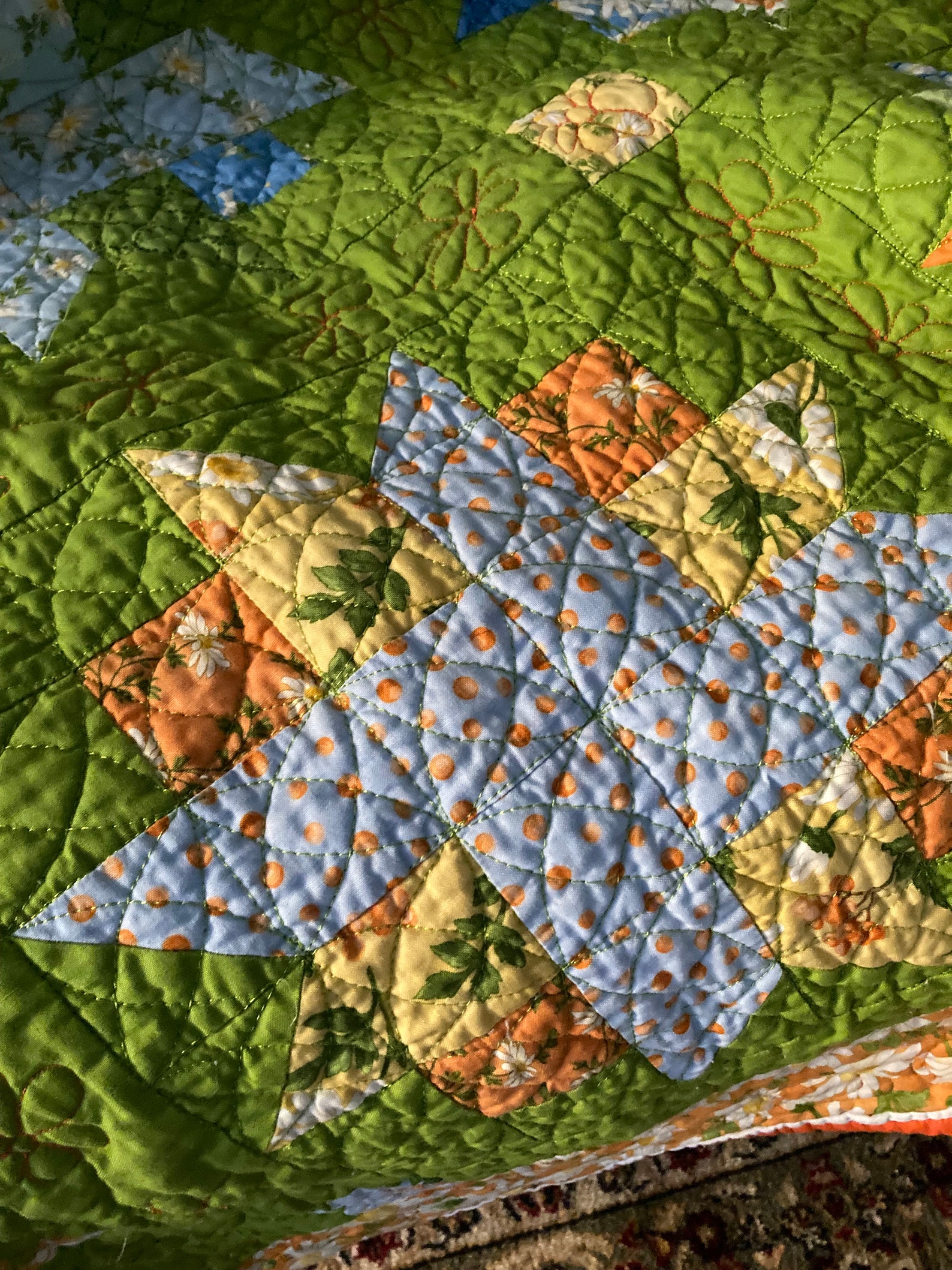 Daisy Pinwheels, Handmade Quilt, Heirloom Quilt, Green Quilt, Quilt for ...