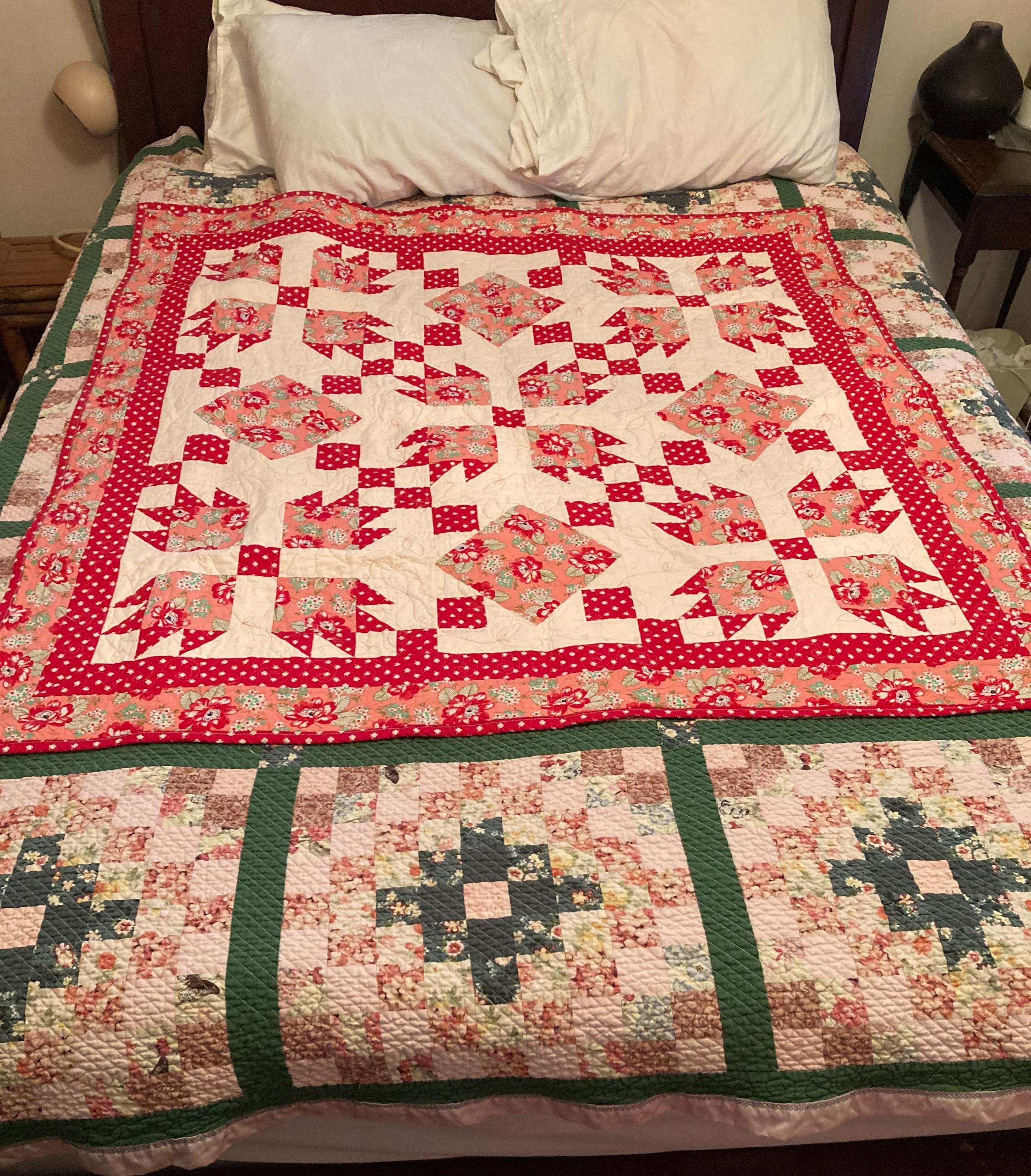 Red Bear Claw Quilt, Patchwork Quilt, Traditional Quilt, Lap Quilt, Red ...