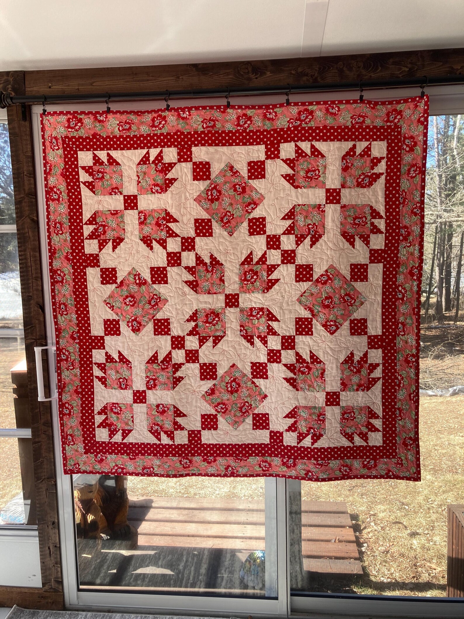 Red Bear Claw Quilt, Patchwork Quilt, Traditional Quilt, Lap Quilt, Red ...