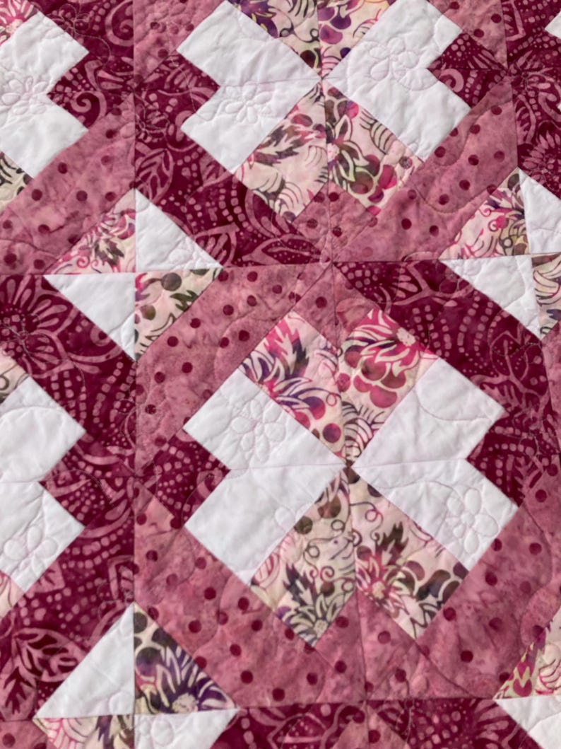 Hidden Wells Quilt, Pink Batik Quilt, Batik Quilt, Baby Quilt, Lap ...