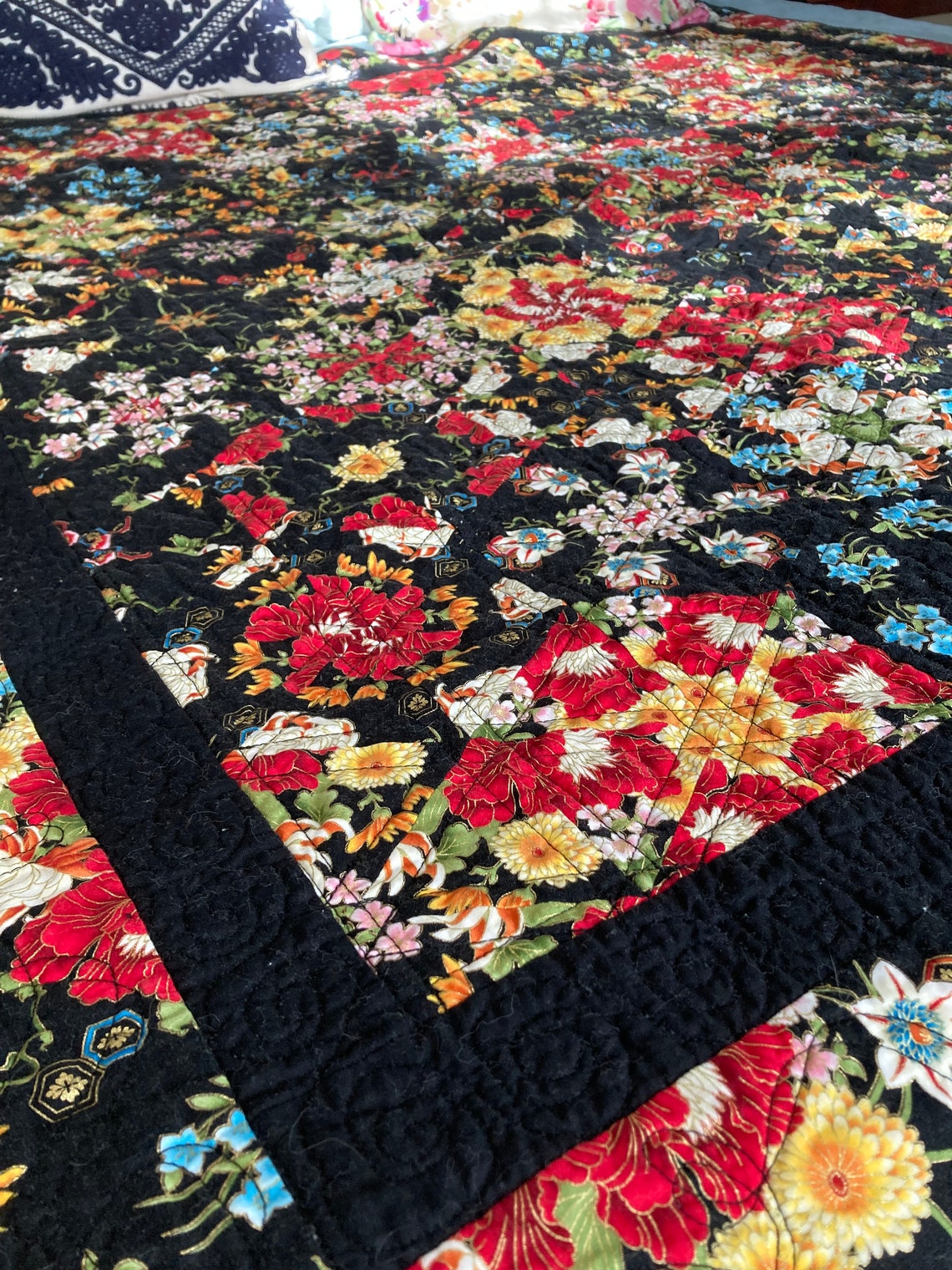 One Block Wonder Quilt, Handmade Quilt, Heirloom Quilt, Floral Quilt ...
