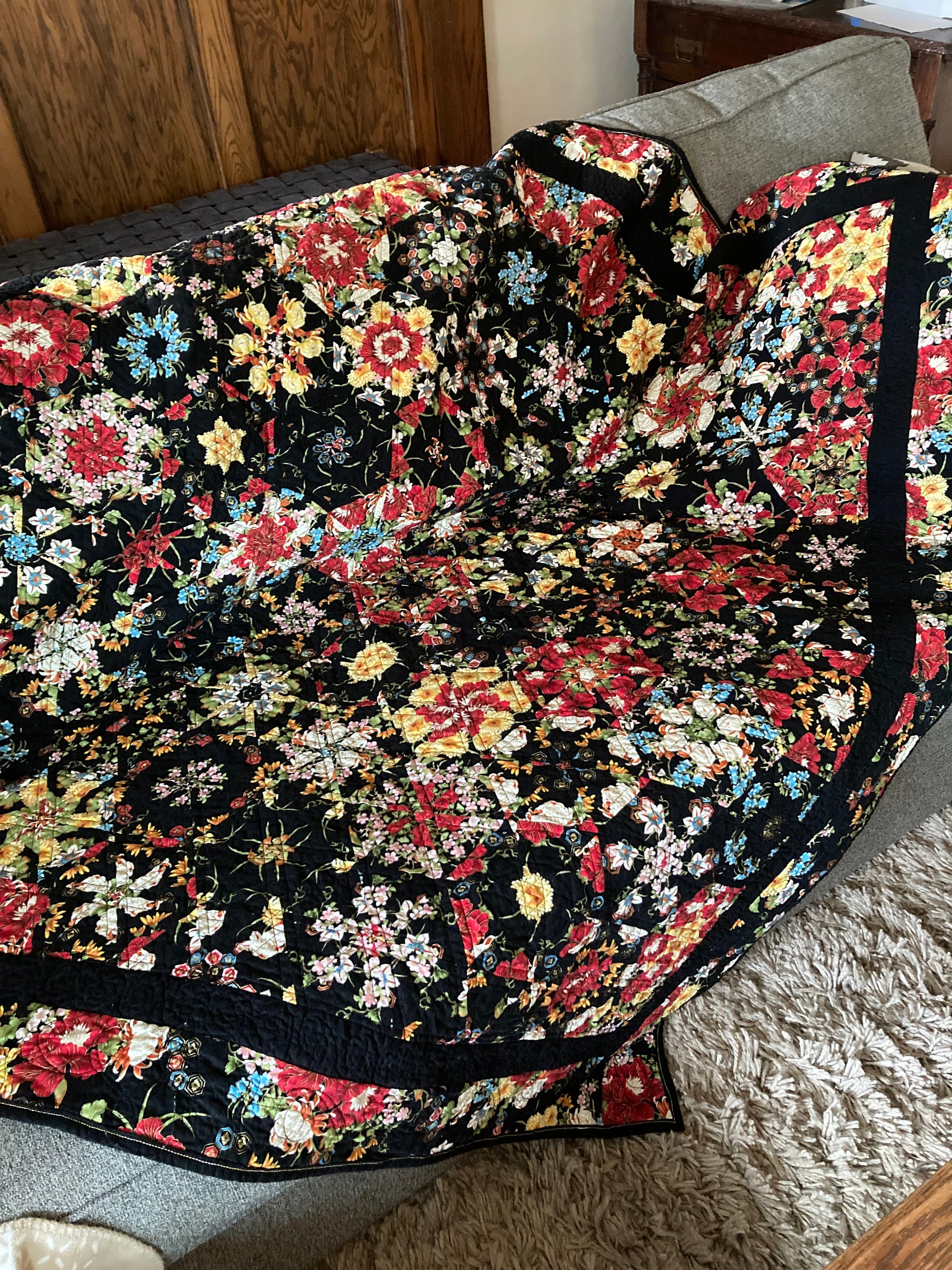 One Block Wonder Quilt, Handmade Quilt, Heirloom Quilt, Floral Quilt ...