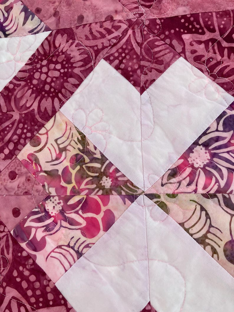 Hidden Wells Quilt, Pink Batik Quilt, Batik Quilt, Baby Quilt, Lap ...