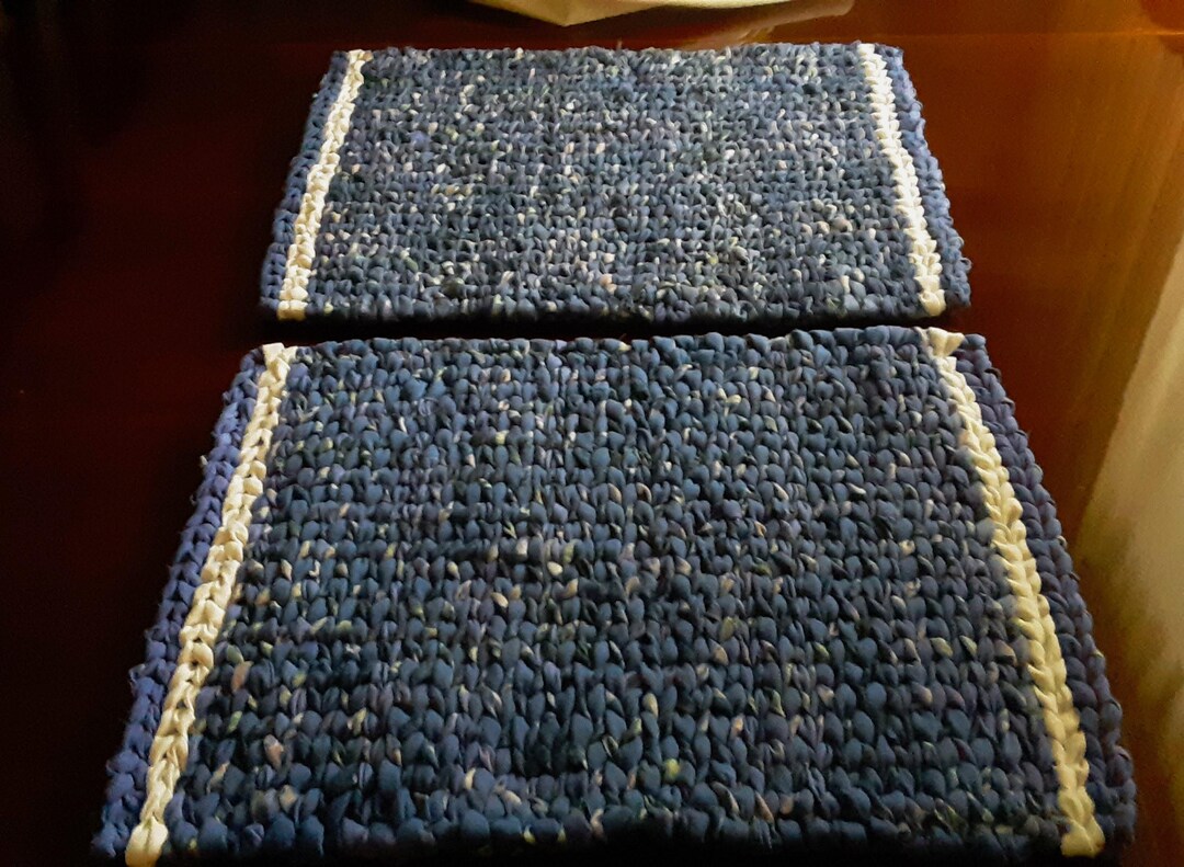 Set of Two 17 X 13 Placemats End Table Mats Steel Blue and White ...