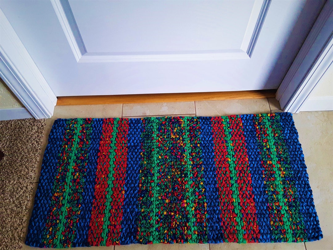 Colorful Cobalt Blue Bright Green Coral Colorful Handmade Twined Woven ...