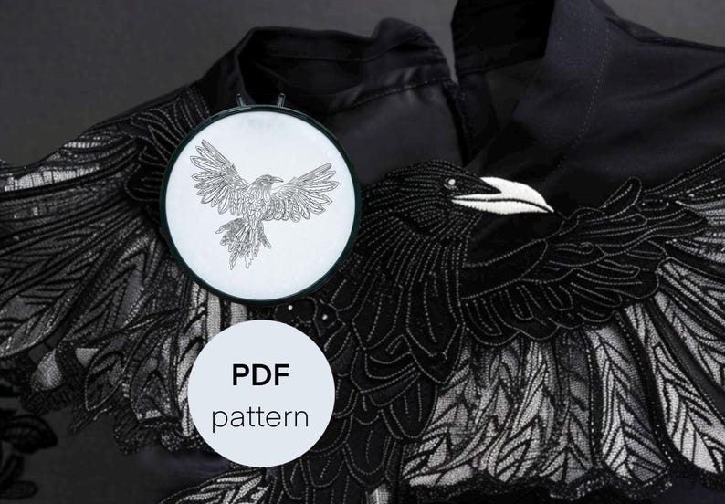 Midnight Crow Embroidery Pattern PDF – Gothic Raven Design for Clothing ...
