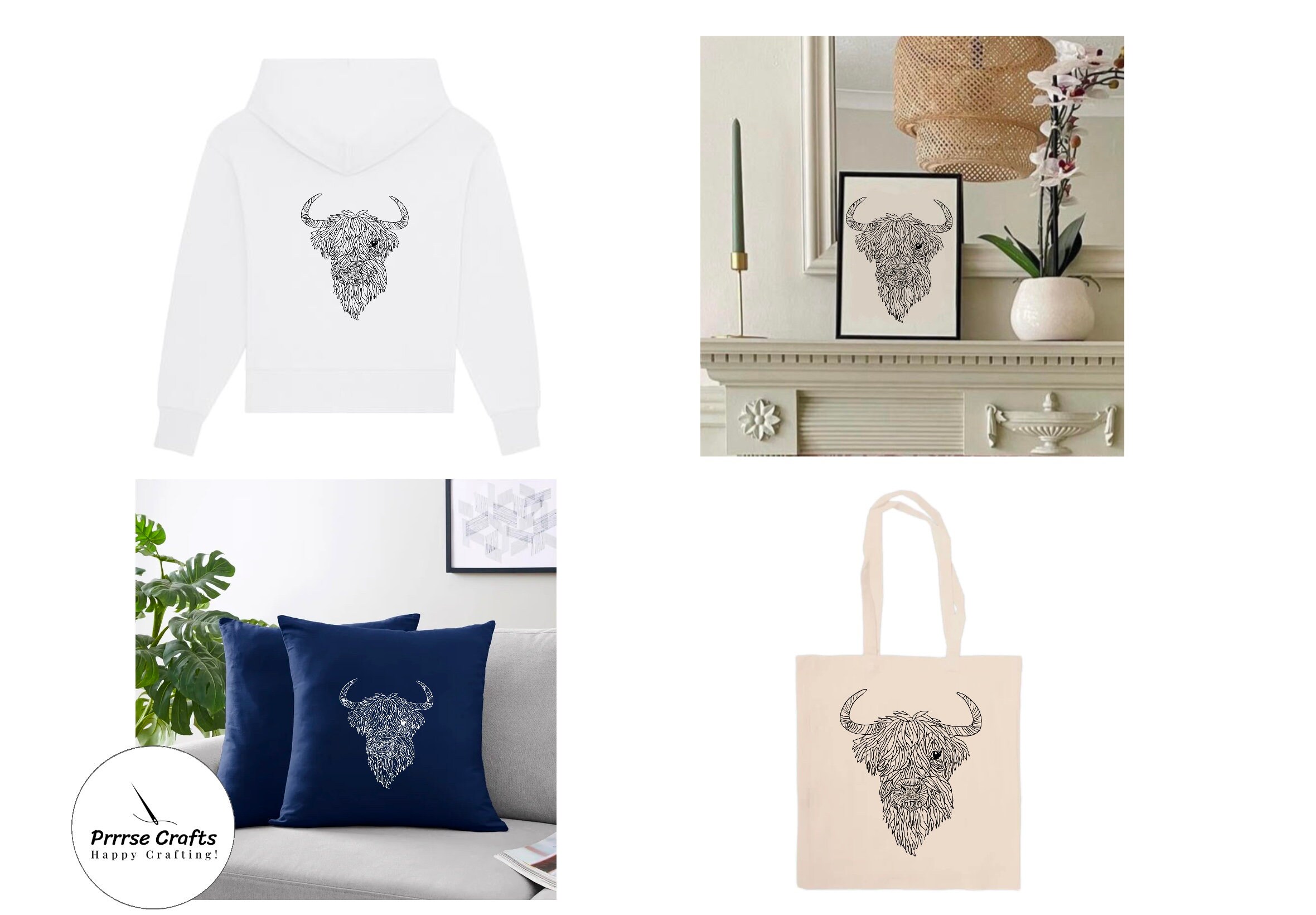 Highland Cattle Embroidery PDF Pattern, DIY Project, Hoop Art | Hairy ...