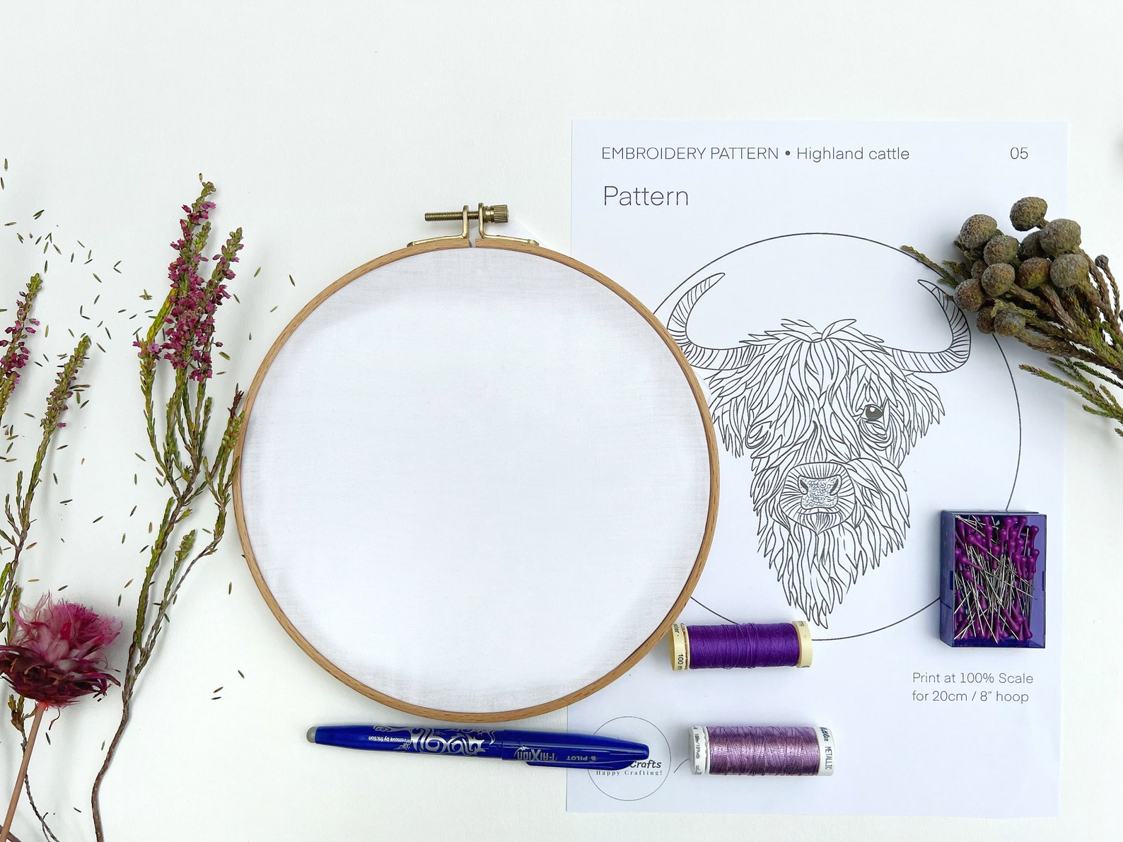 Highland Cattle Embroidery PDF Pattern, DIY Project, Hoop Art | Hairy ...