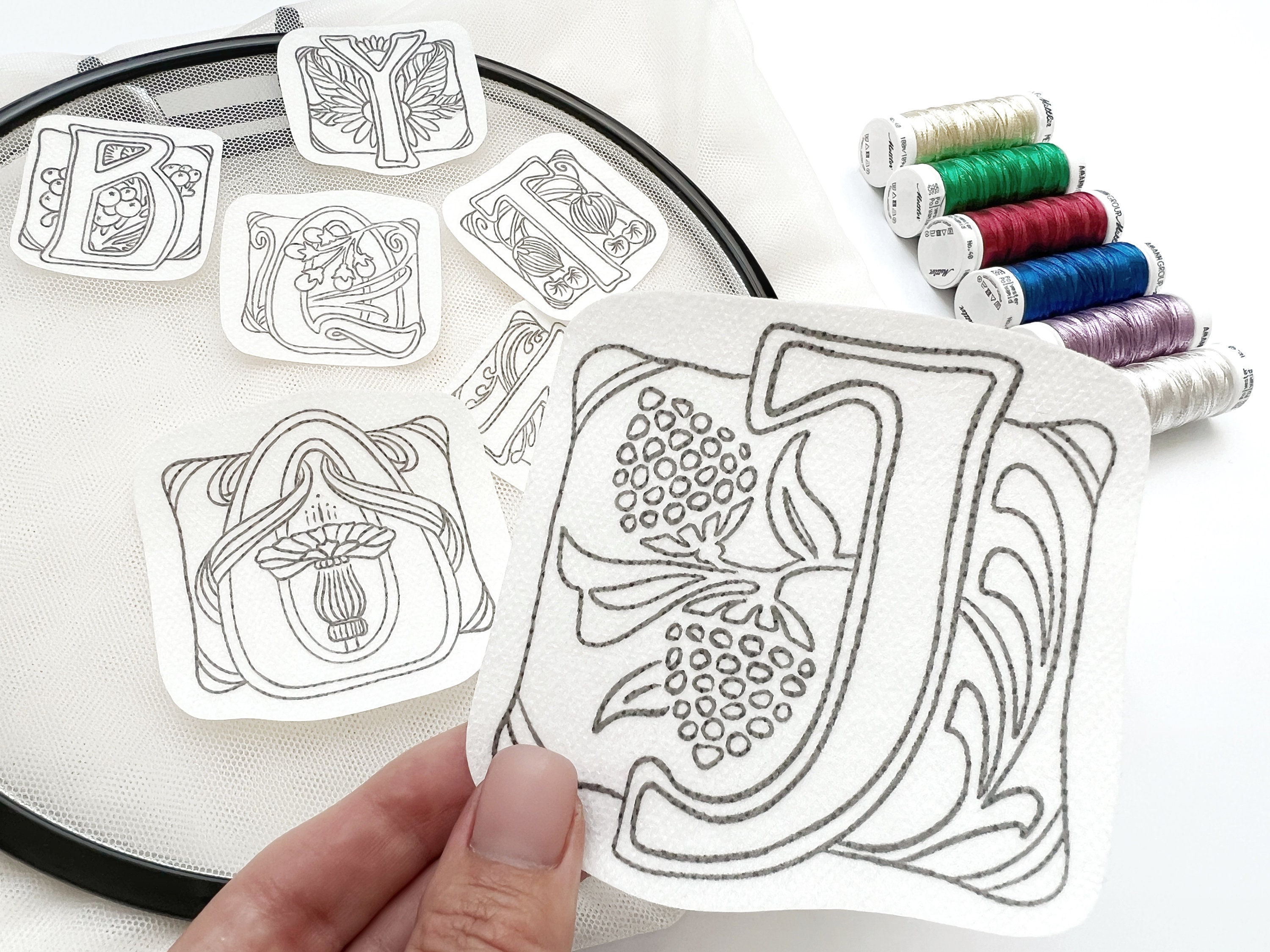 Stick & Stitch "alphabet" Water Soluble Hand Embroidery Stickers Floral ...