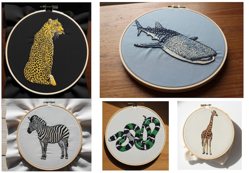 Stick & Stitch "zoo" Hand Embroidery Designs, Water Soluble Patterns of ...