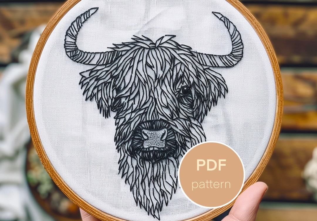 Highland Cattle Embroidery PDF Pattern, DIY Project, Hoop Art | Hairy ...