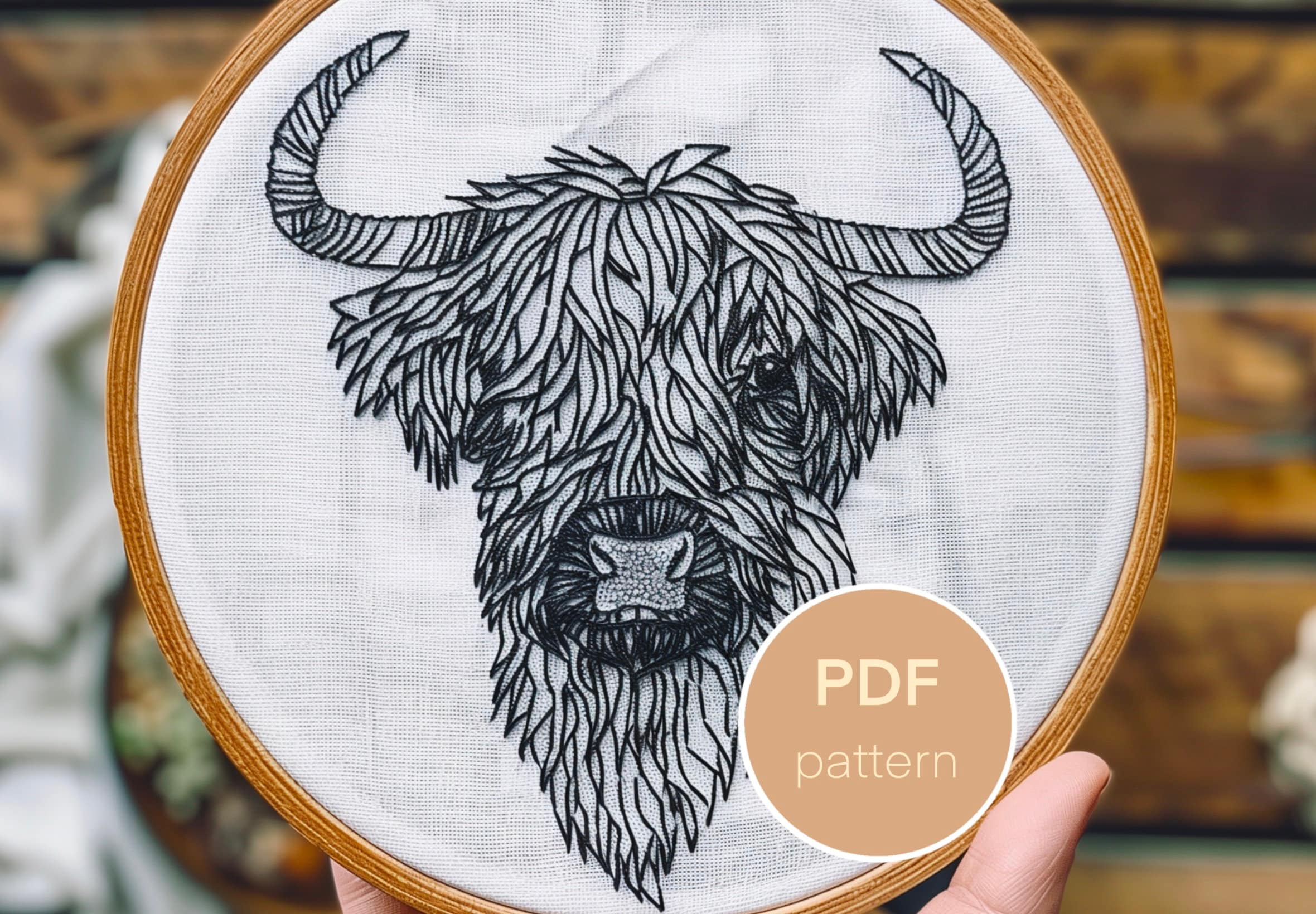 Highland Cattle Embroidery PDF Pattern, DIY Project, Hoop Art | Hairy ...