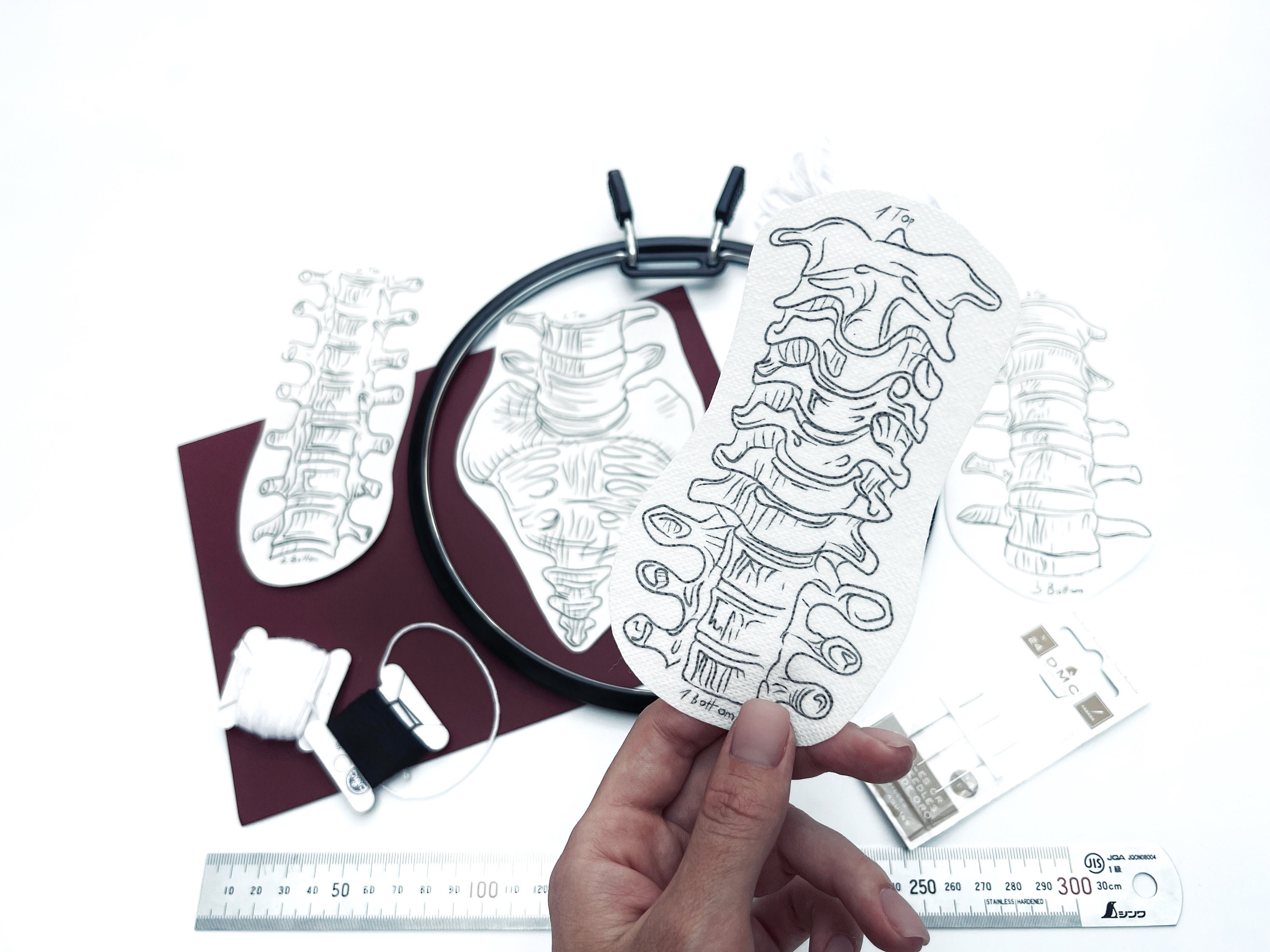 Stick & Stitch spine Water Soluble Embroidery Stickers Bones, Skeleton ...