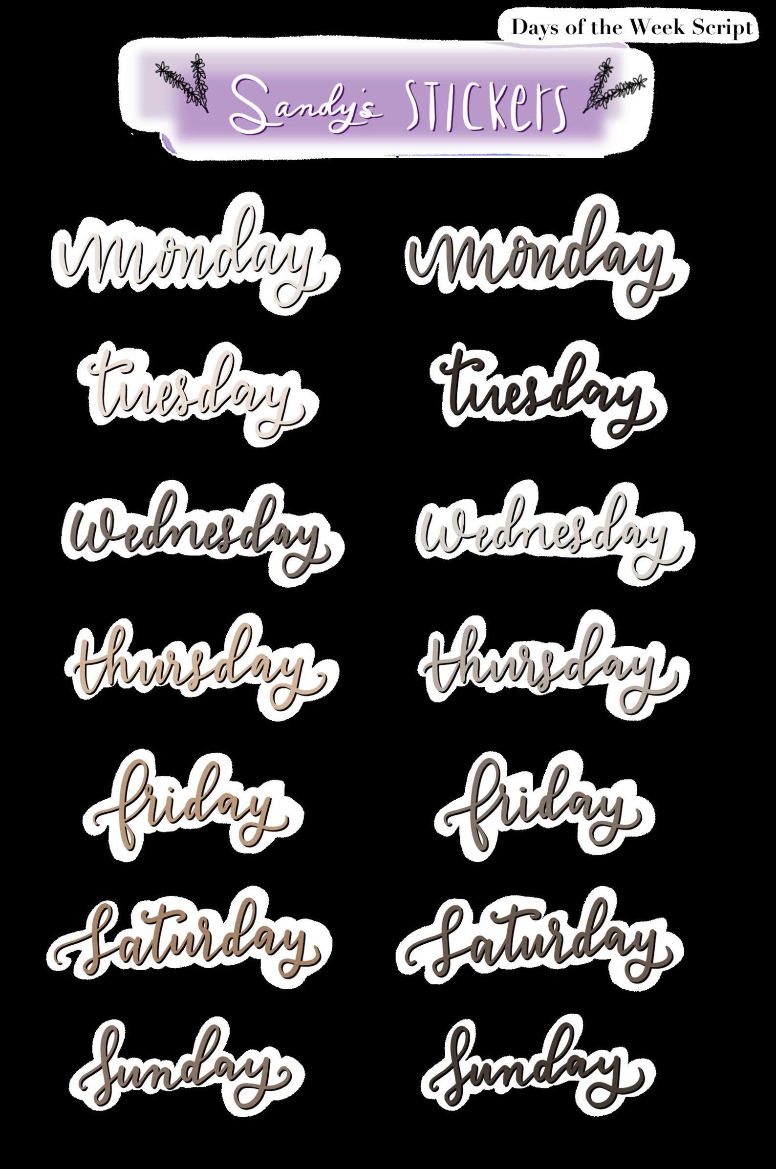 Days of the Week (script 2) With Shadow - Etsy