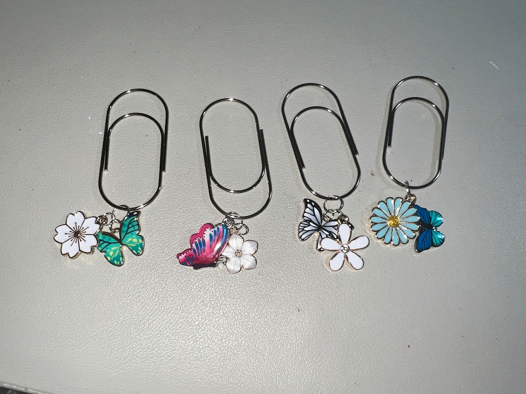 Silver Jumbo Paperclip Butterfly & Flower Planner Charms - Etsy
