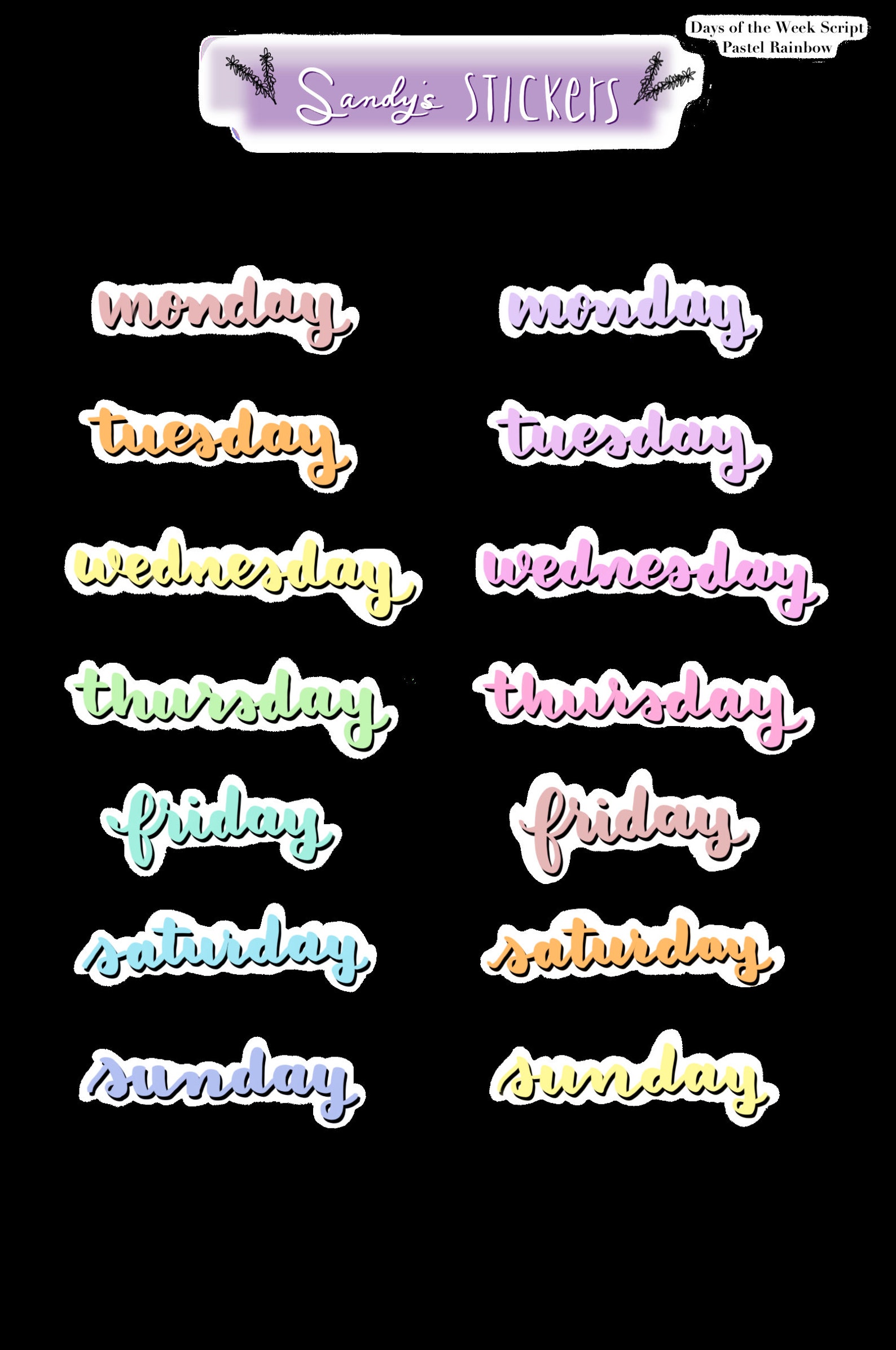 Days of the Week (script 2) With Shadow - Etsy