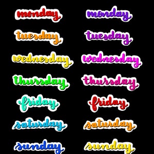 Days of the Week (script 2) With Shadow - Etsy