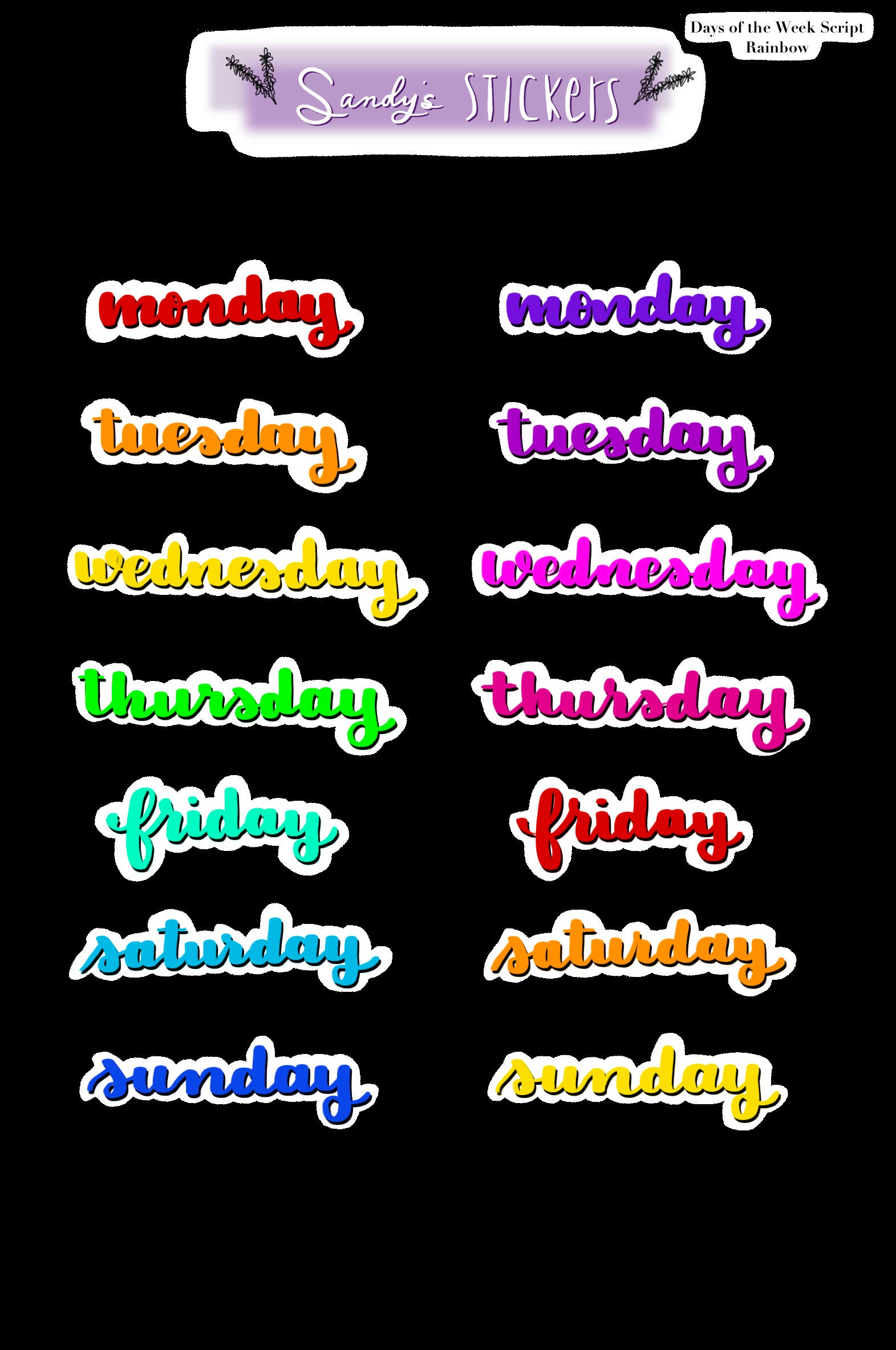 Days of the Week (script 2) With Shadow - Etsy
