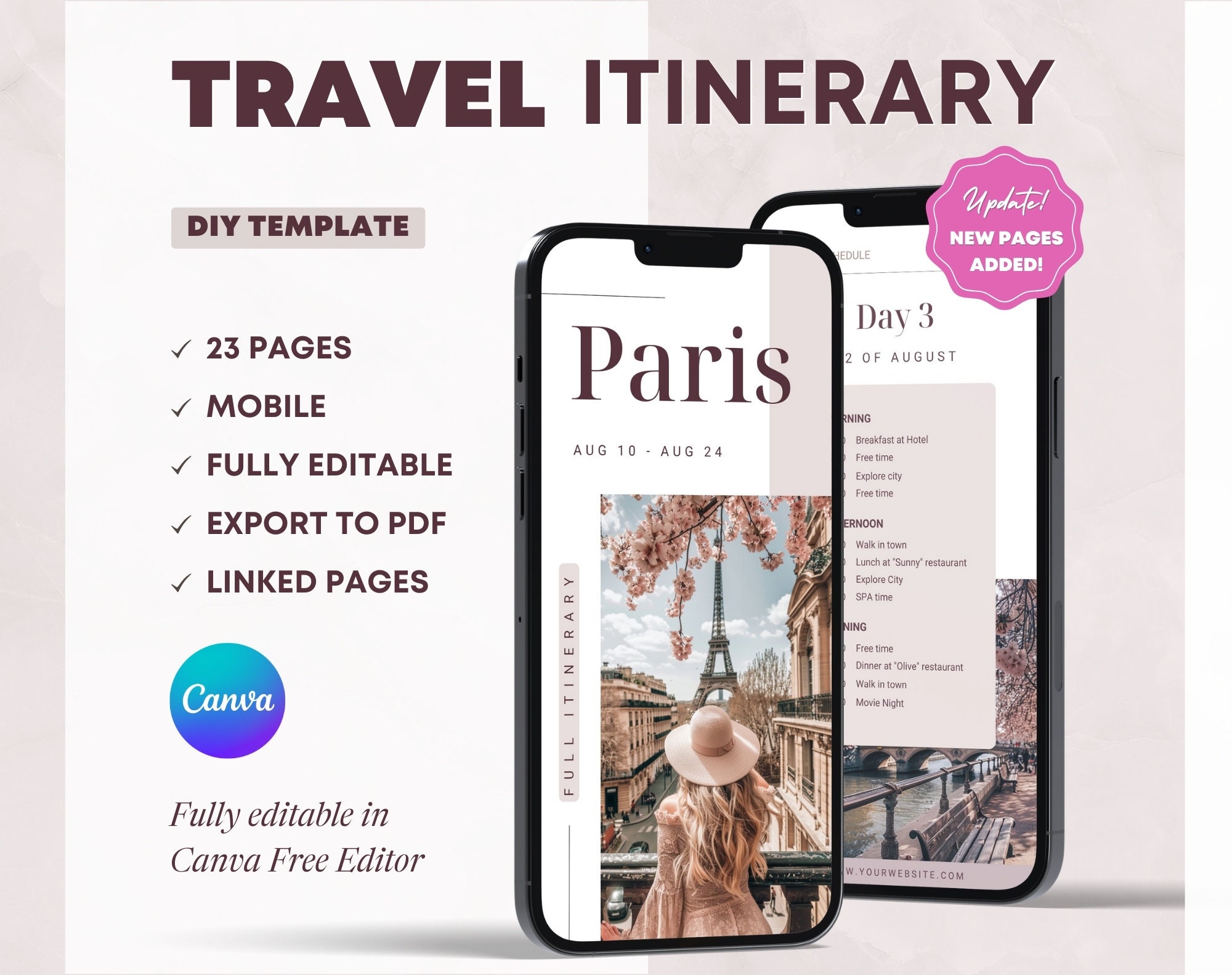 Paris Travel Mobile Itinerary Template Guide. DIY France Vacation ...