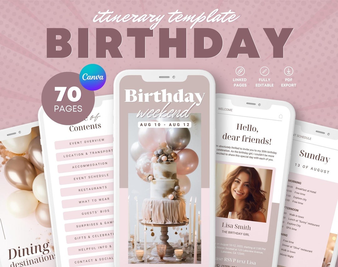 Birthday Travel Mobile Itinerary Template. Celebration Weekend Event ...