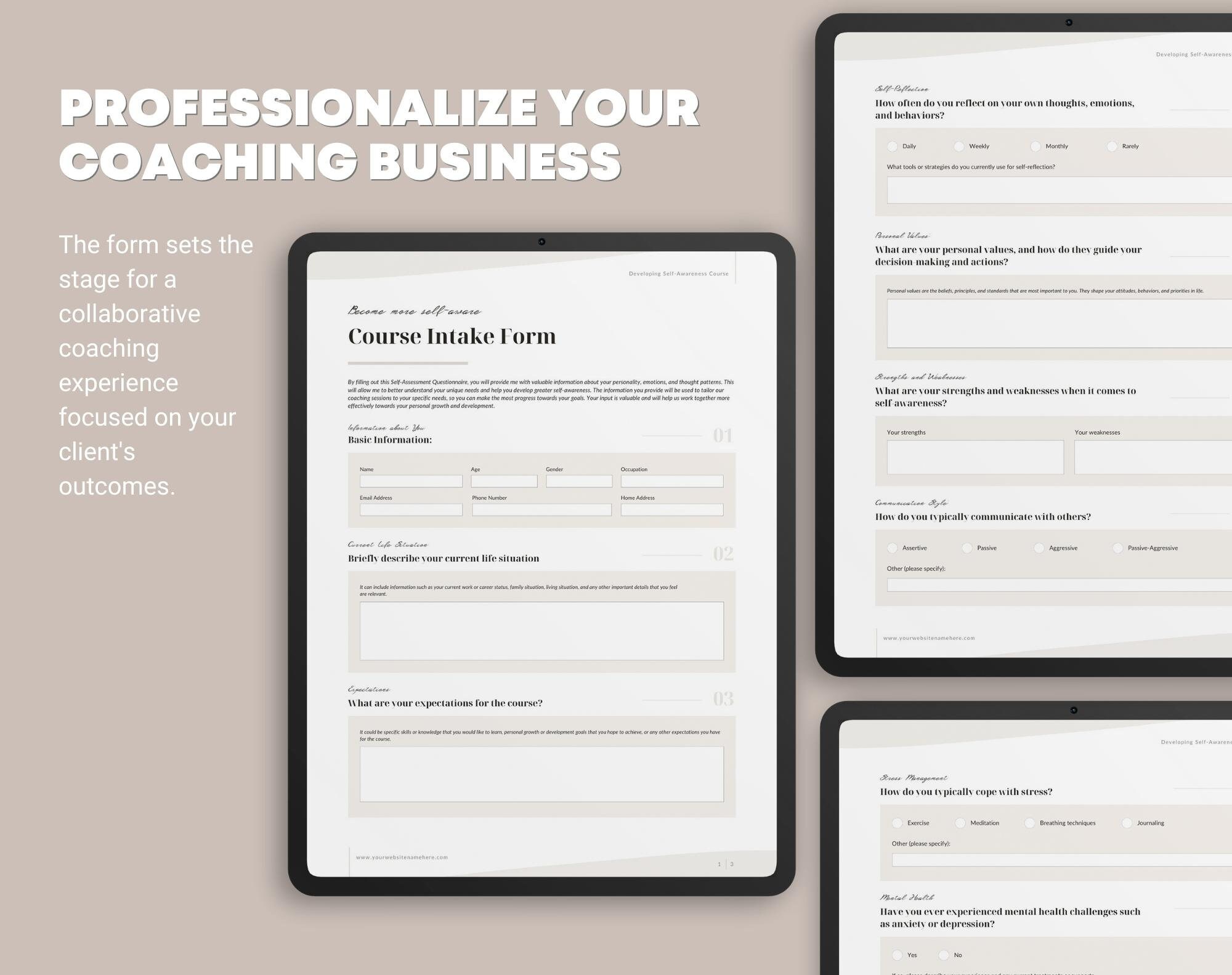 Coaching Intake Form Template. Self Assessment Questionnaire for Coach ...