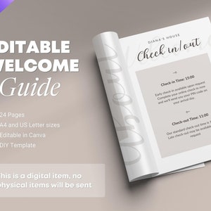 Rental Welcome Guest Book Template. Printable Canva Editable Rental ...