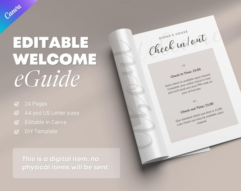 Rental Welcome Guest Book Template. Printable Canva Editable Rental ...