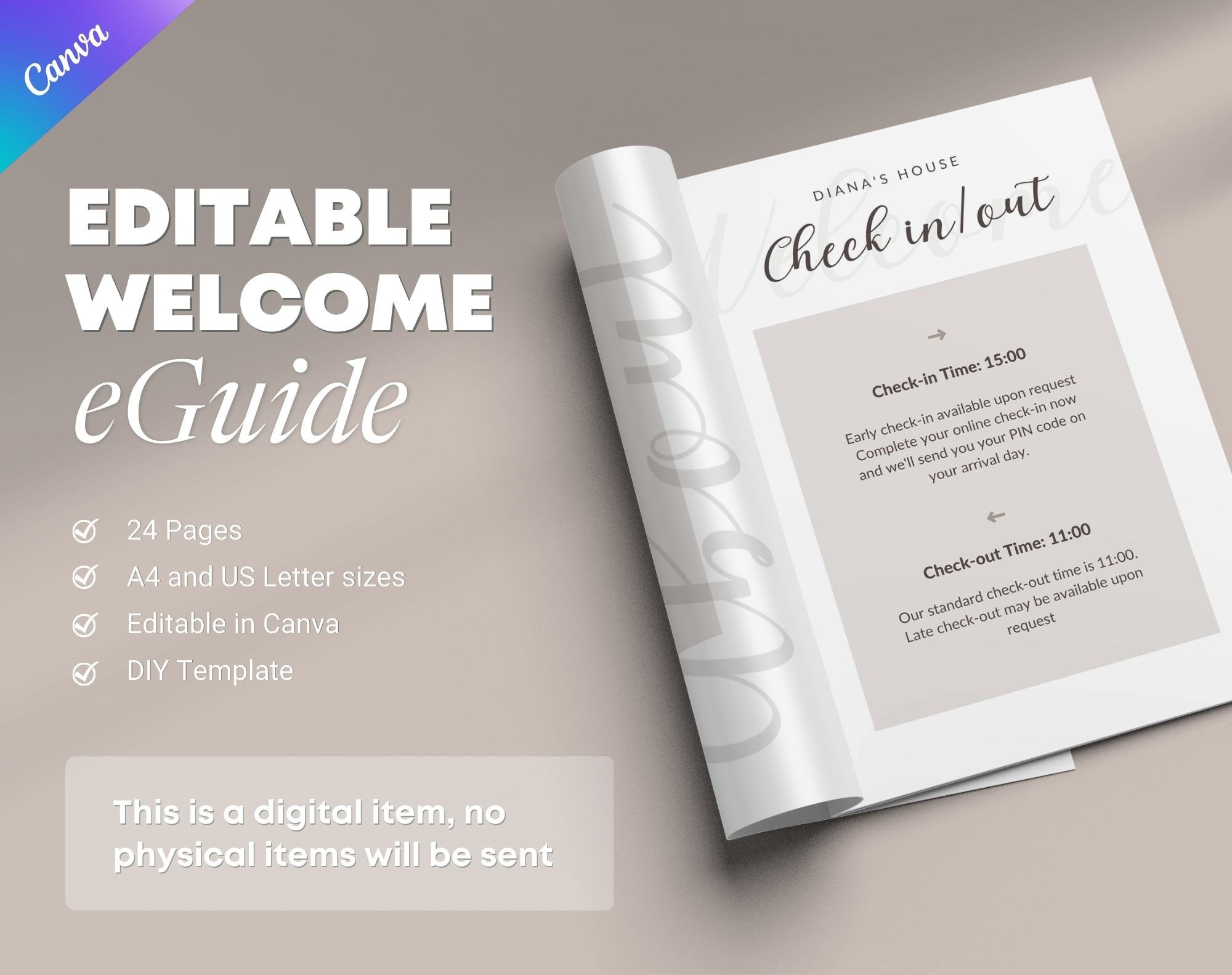 Rental Welcome Guest Book Template. Printable Canva Editable Rental ...