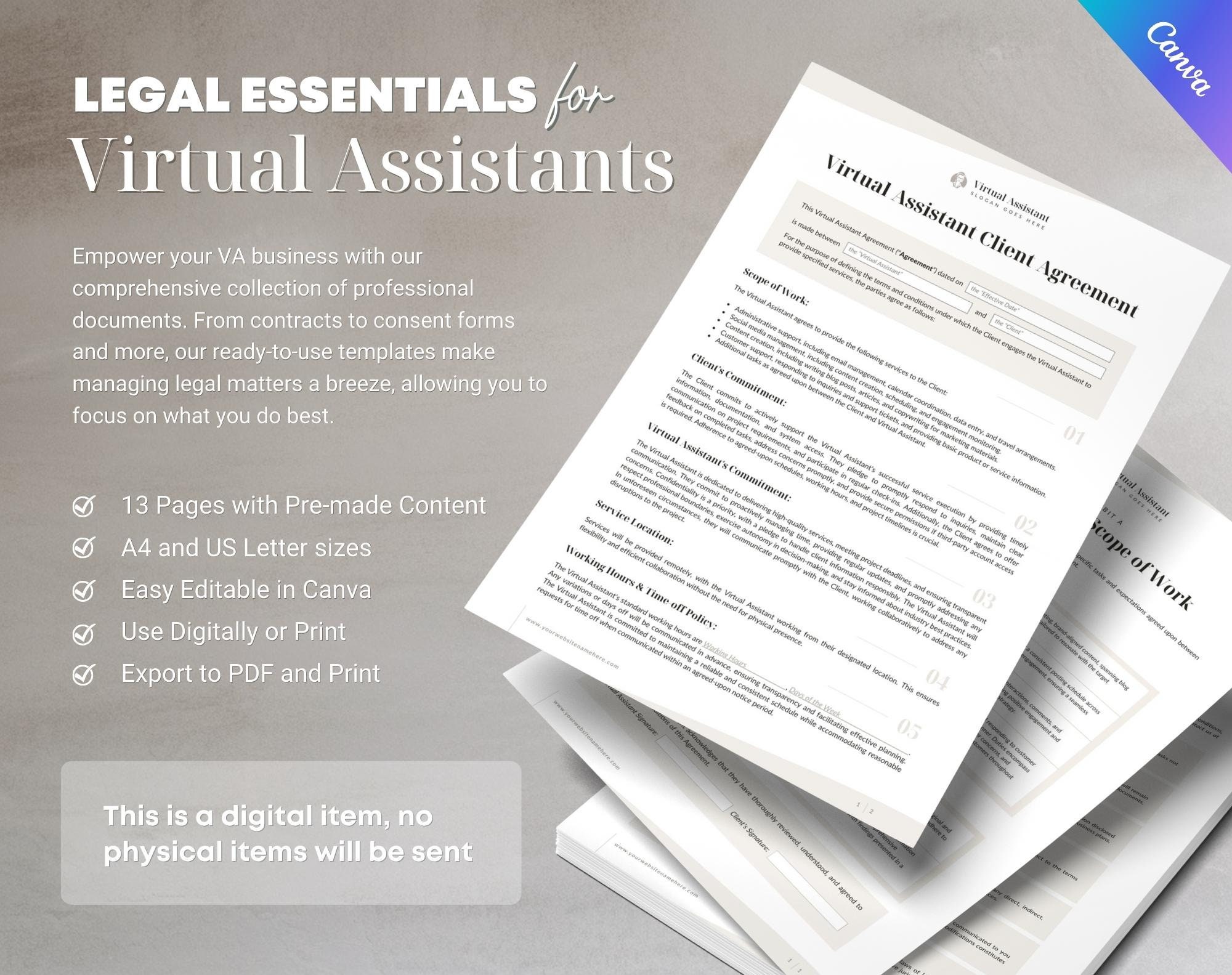 Virtual Assistant Legal Agreement Templates: Client Contract, Invoice ...