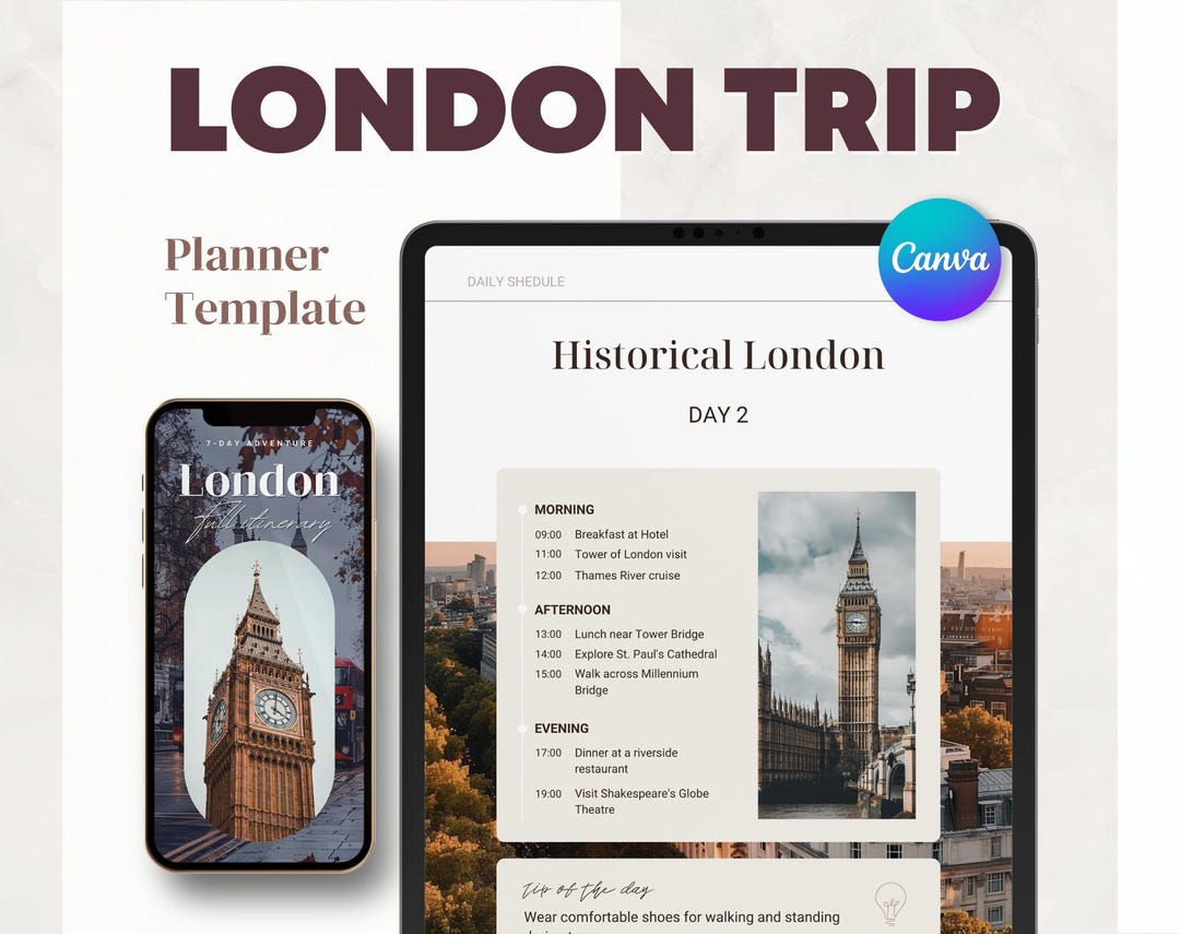 London Travel Itinerary Template: 7-day Vacation Planner (canva ...