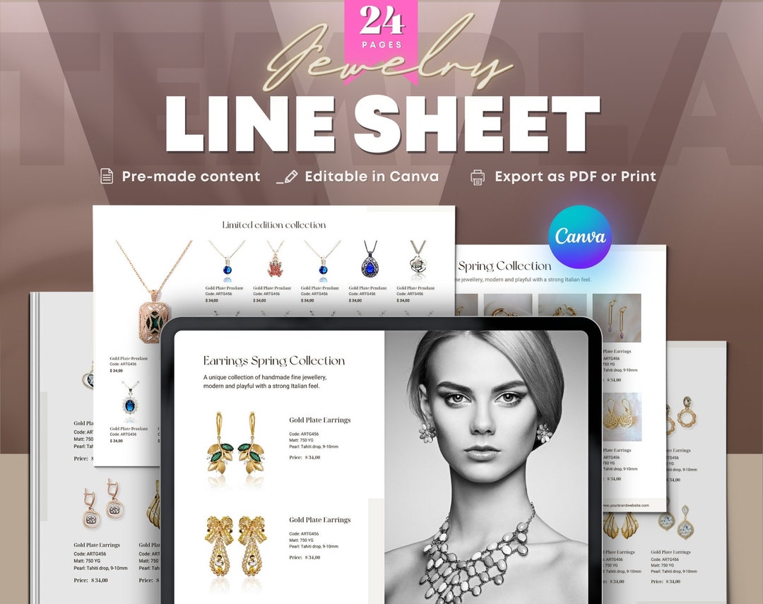 Jewelry Line Sheet Template Product Catalogue. Price List and Service ...