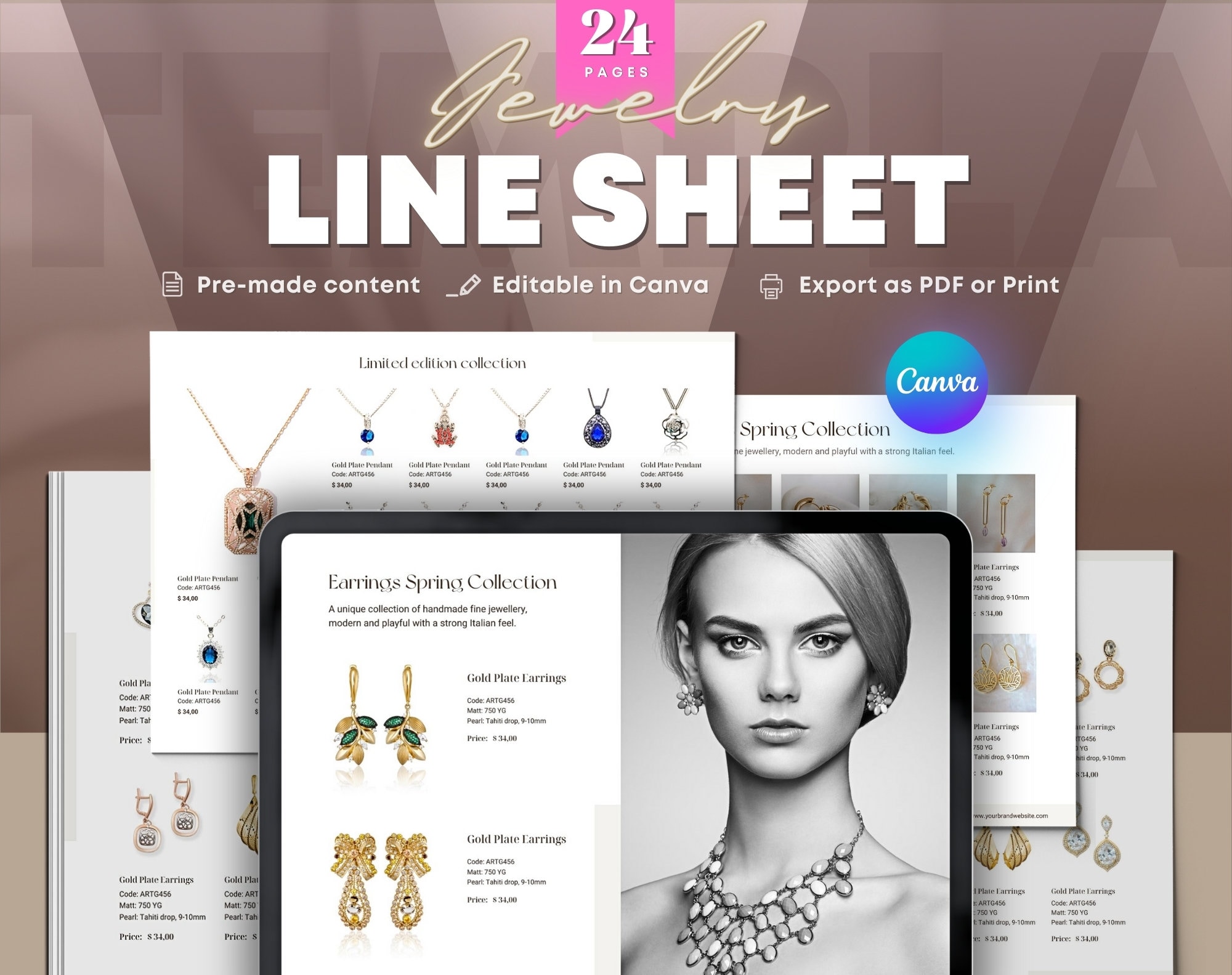 Jewelry Line Sheet Template Product Catalogue. Price List and Service ...