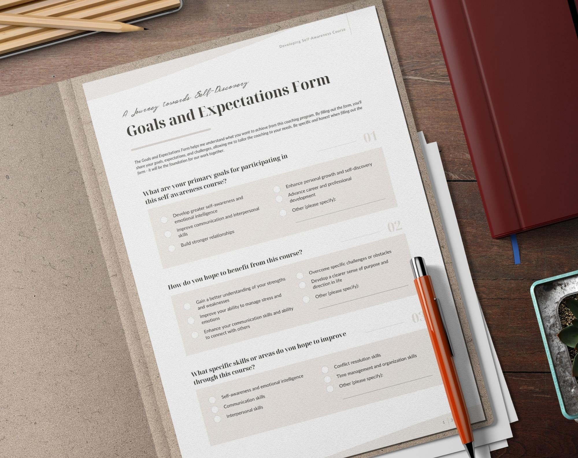 Self Awareness Coaching Intake Form Template Goals & Expectations ...